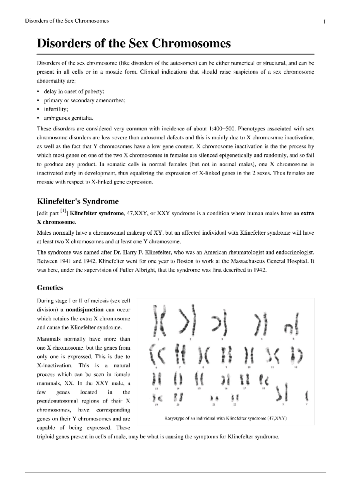 Disorders of the Sex Chromosomes - genetics - Studocu