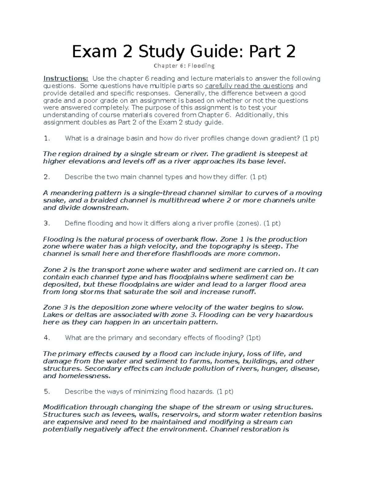 Study Guide Chapter 6 - Exam 2 Study Guide: Part 2 Chapter 6: Flooding ...