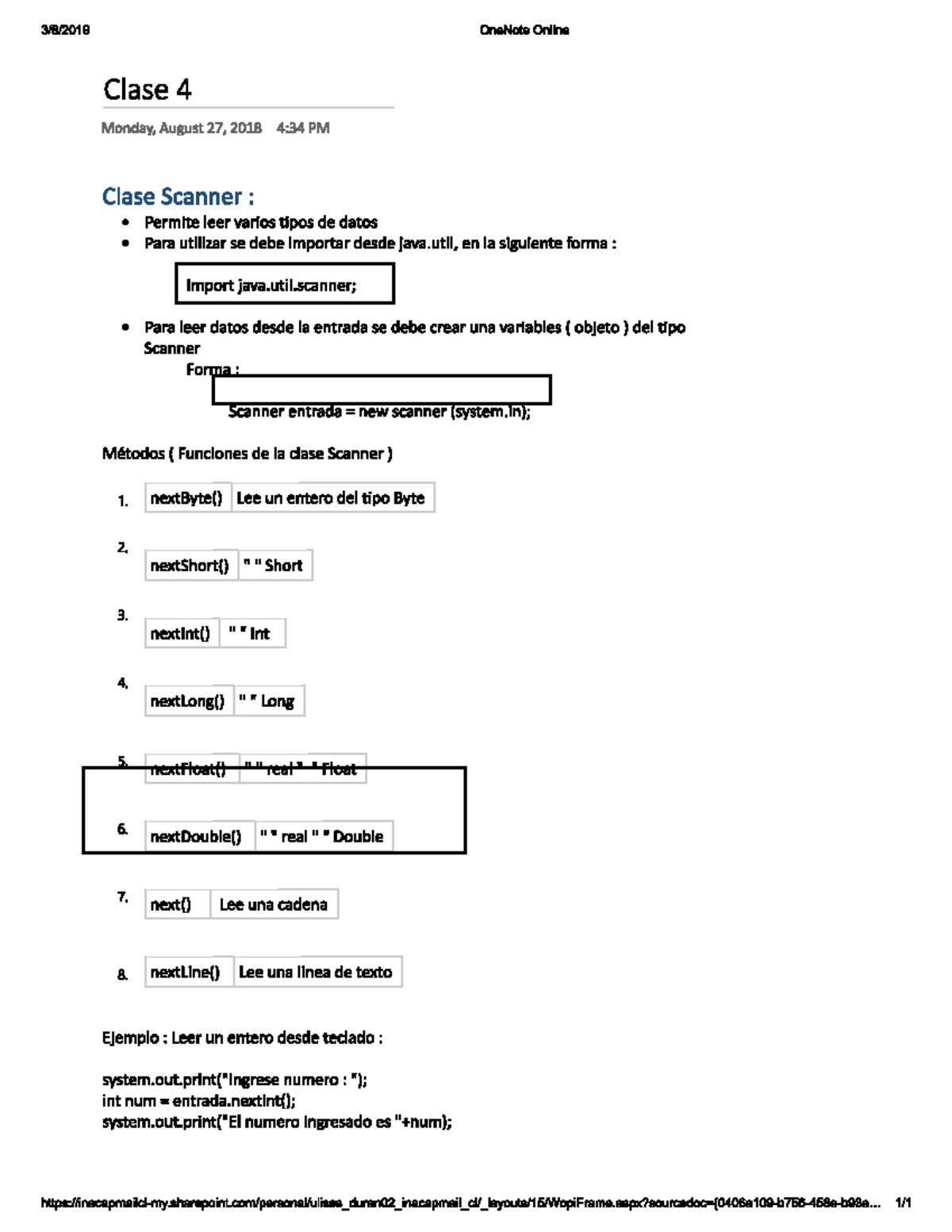 Clase 3 - Scanner - 3/8/2019 OneNote Online Clase 4 Monday, August 27 ...