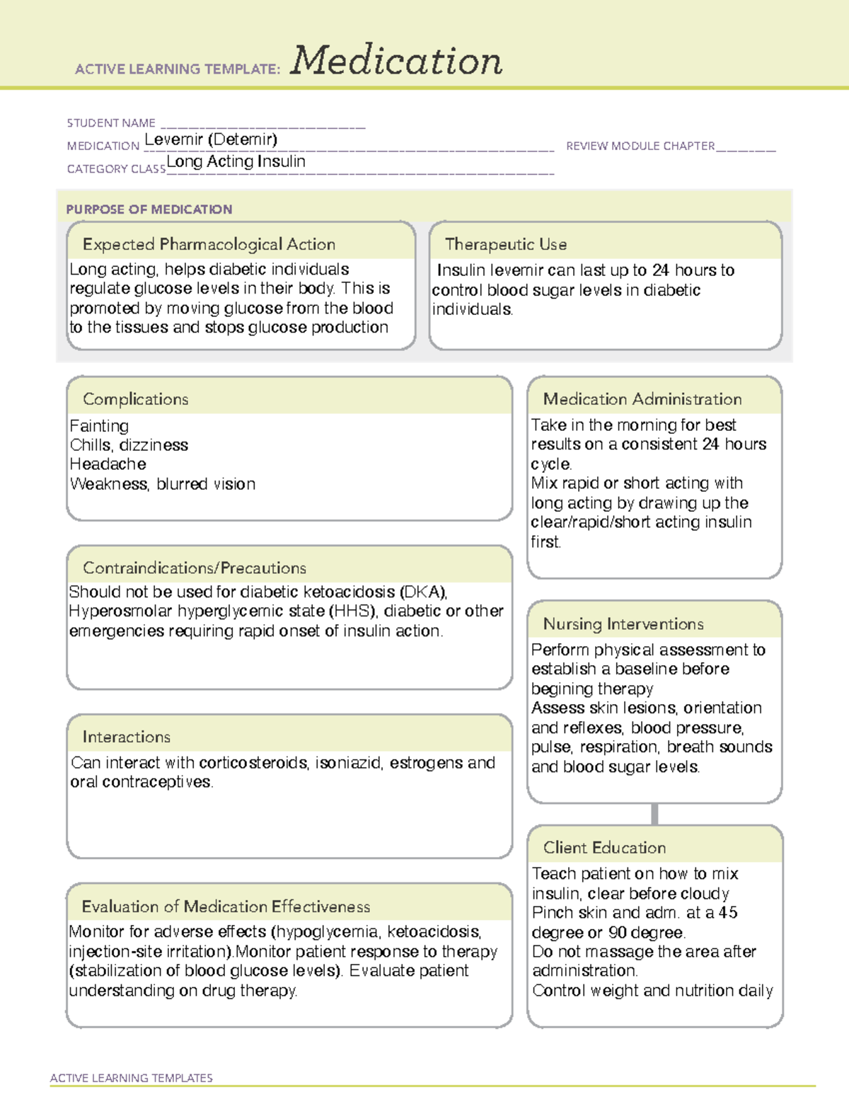 Levmir (Detemir) - Insulin - ACTIVE LEARNING TEMPLATES Medication ...