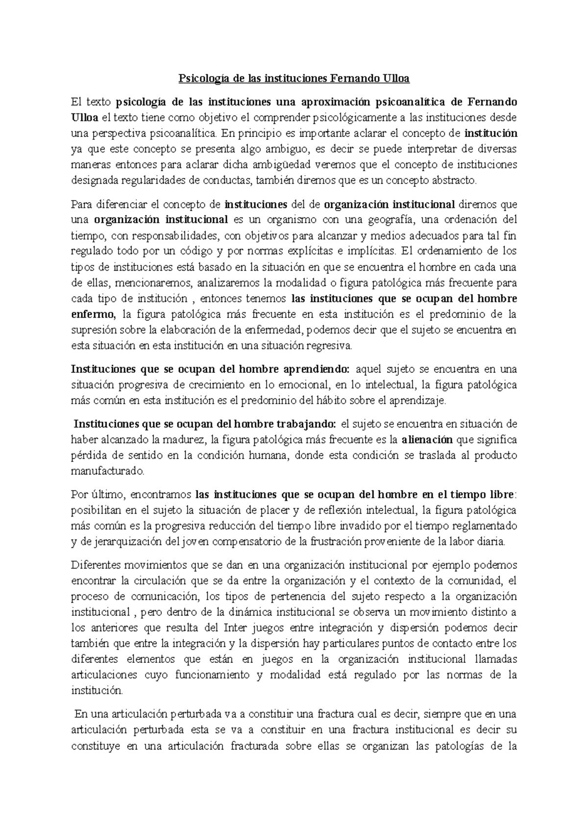 Psicologia de las instituciones fernando Ulloa - En principio es ...