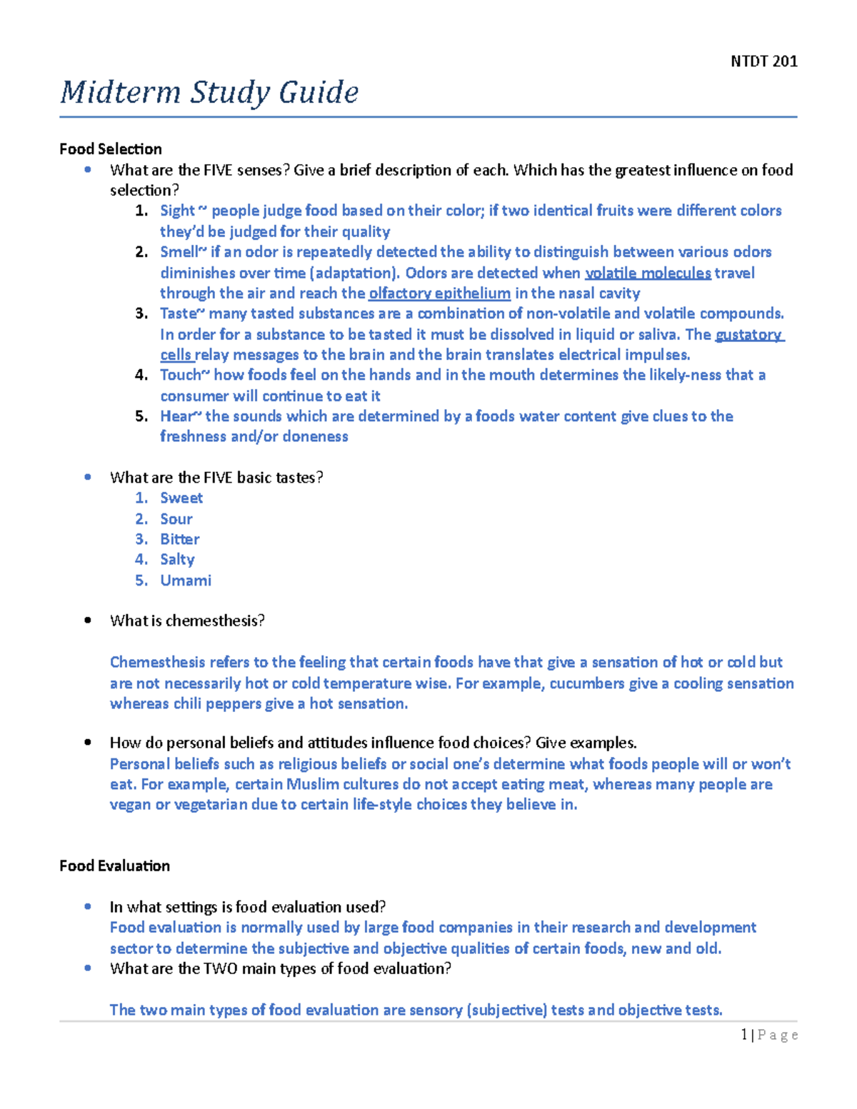 NTDT201 Midterm study guide - Midterm Study Guide NTDT 201 Food ...