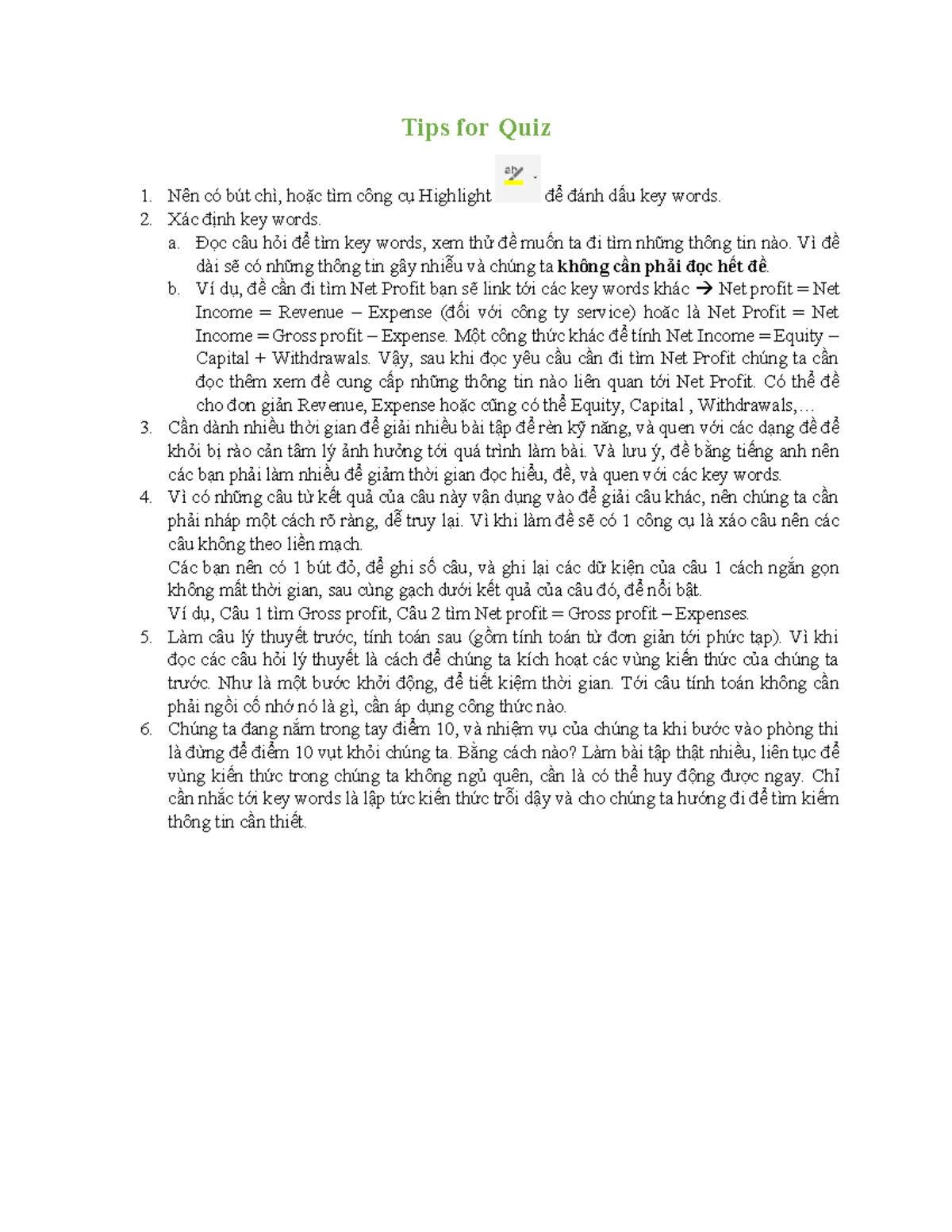 Tips for Quiz - Tips for quiz - Tips for Quiz Nên có bút chì, hoặc tìm ...