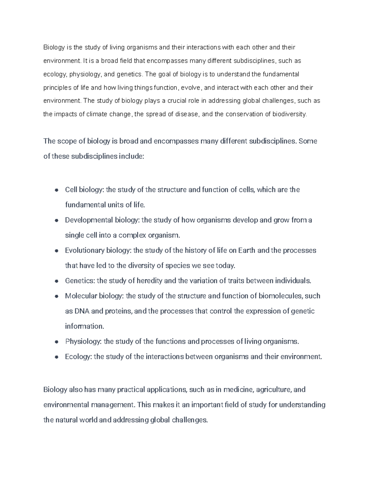 Intro to bio - bio notes - Biology is the study of living organisms and ...