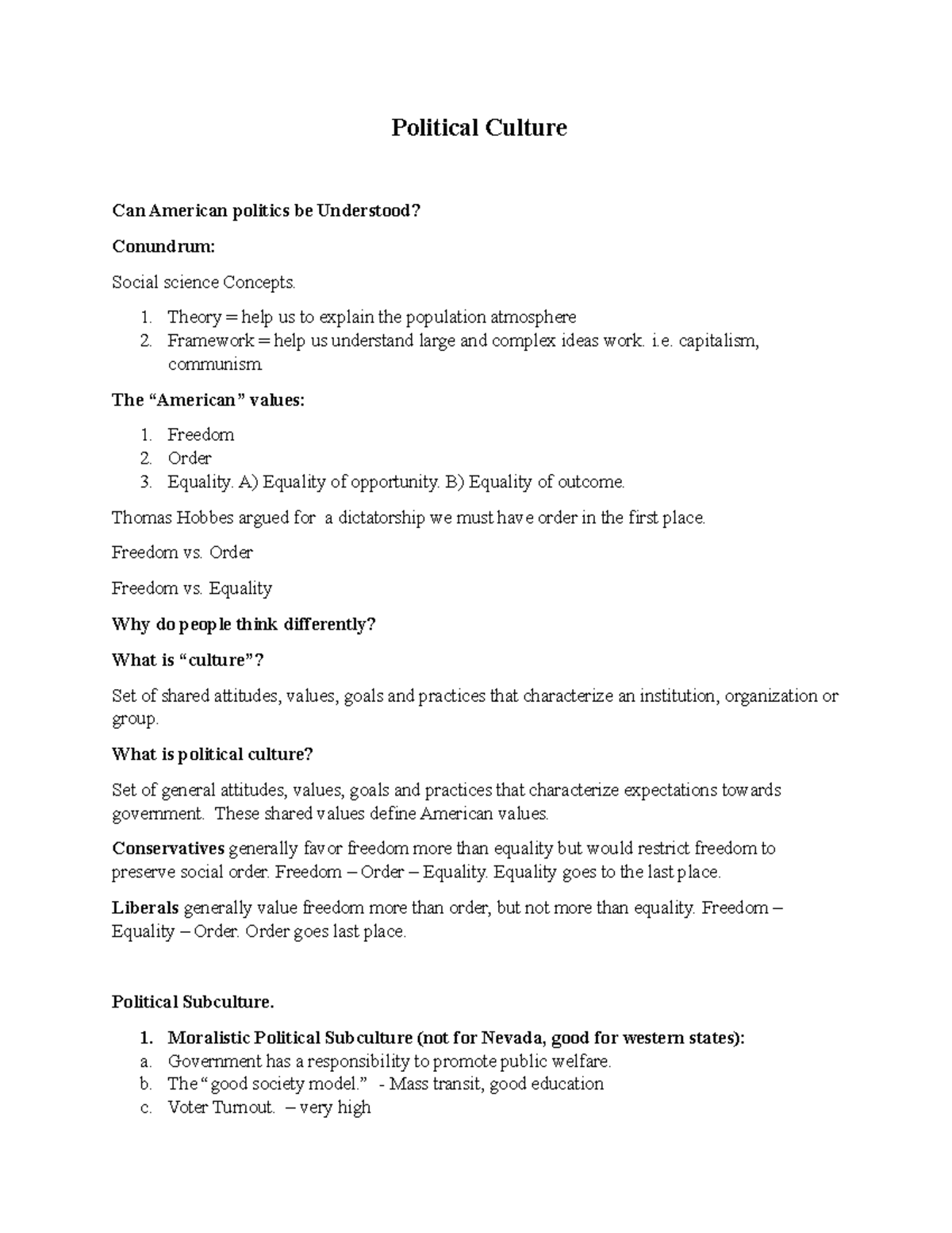 Midterm 1 - Lecture notes 1 - Political Culture Can American politics ...