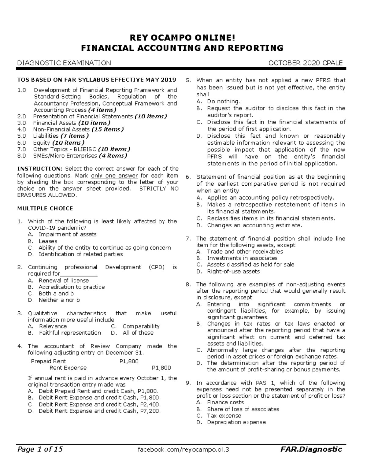 FAR diagnostic exam - diagsnost - REY OCAMPO ONLINE! FINANCIAL ...