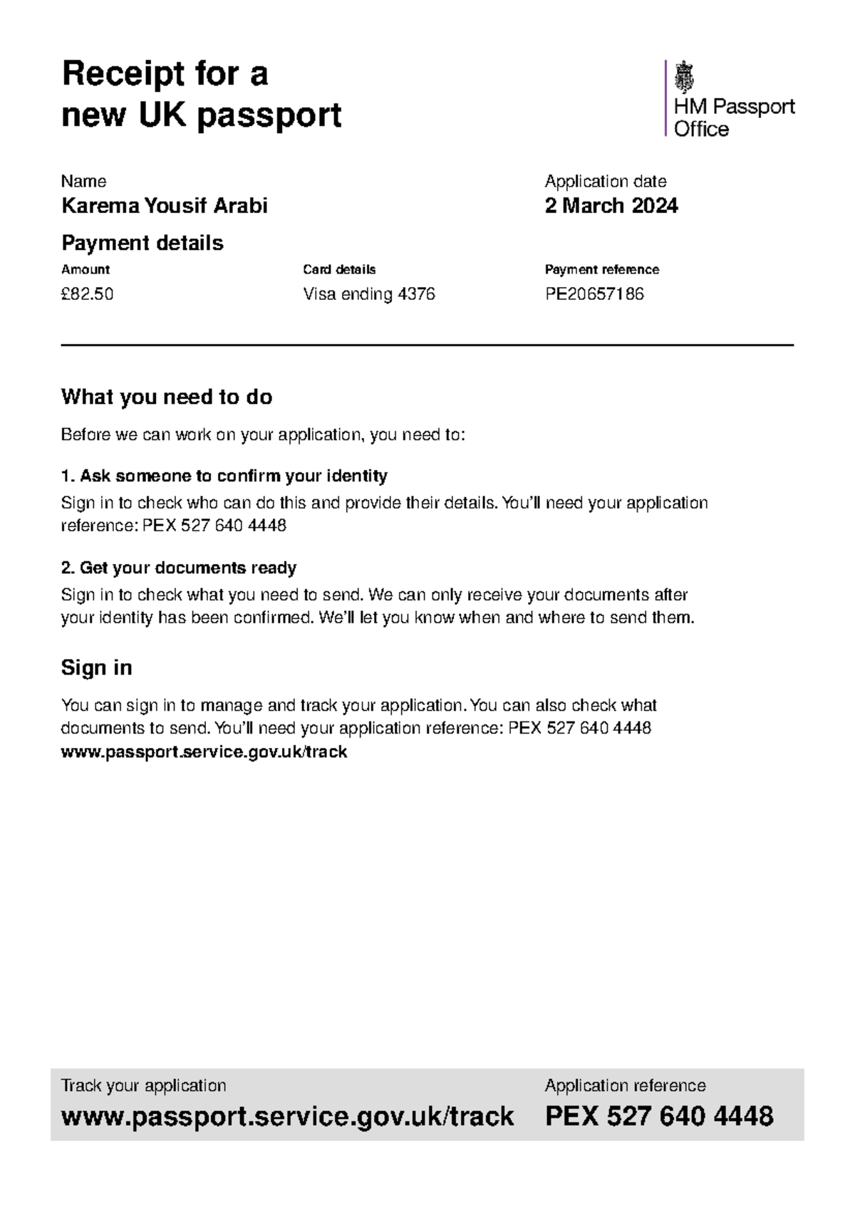 Passport application receipt PEX 527 640 4448 2024-03-02 - Receipt for ...