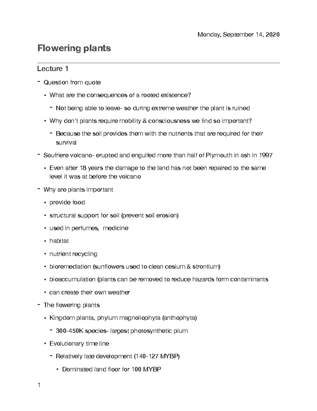 Introduction - Flowering plants Lecture 1 - Question from quote • What ...