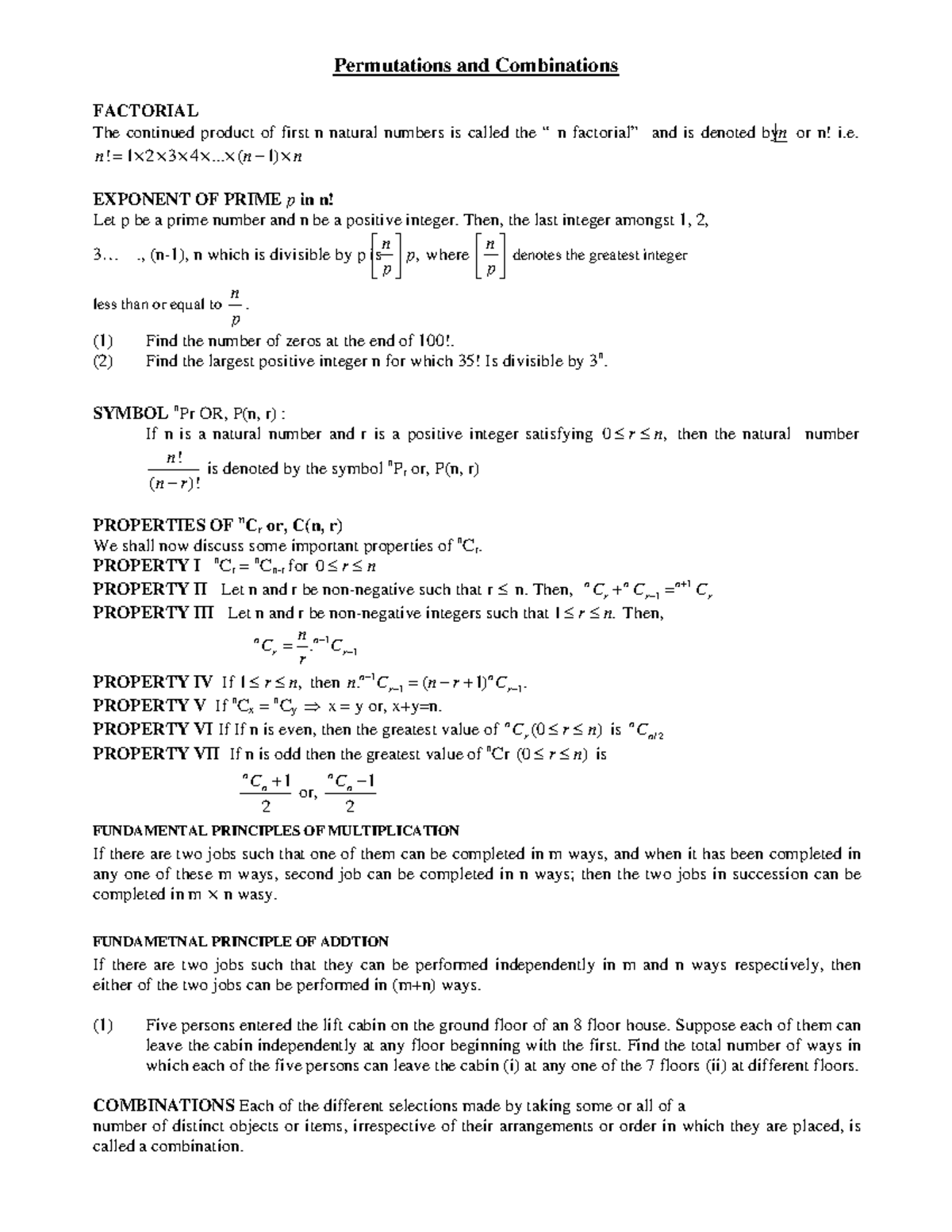 Permutations Combinations - Permutations and Combinations FACTORIAL The continued product of ...