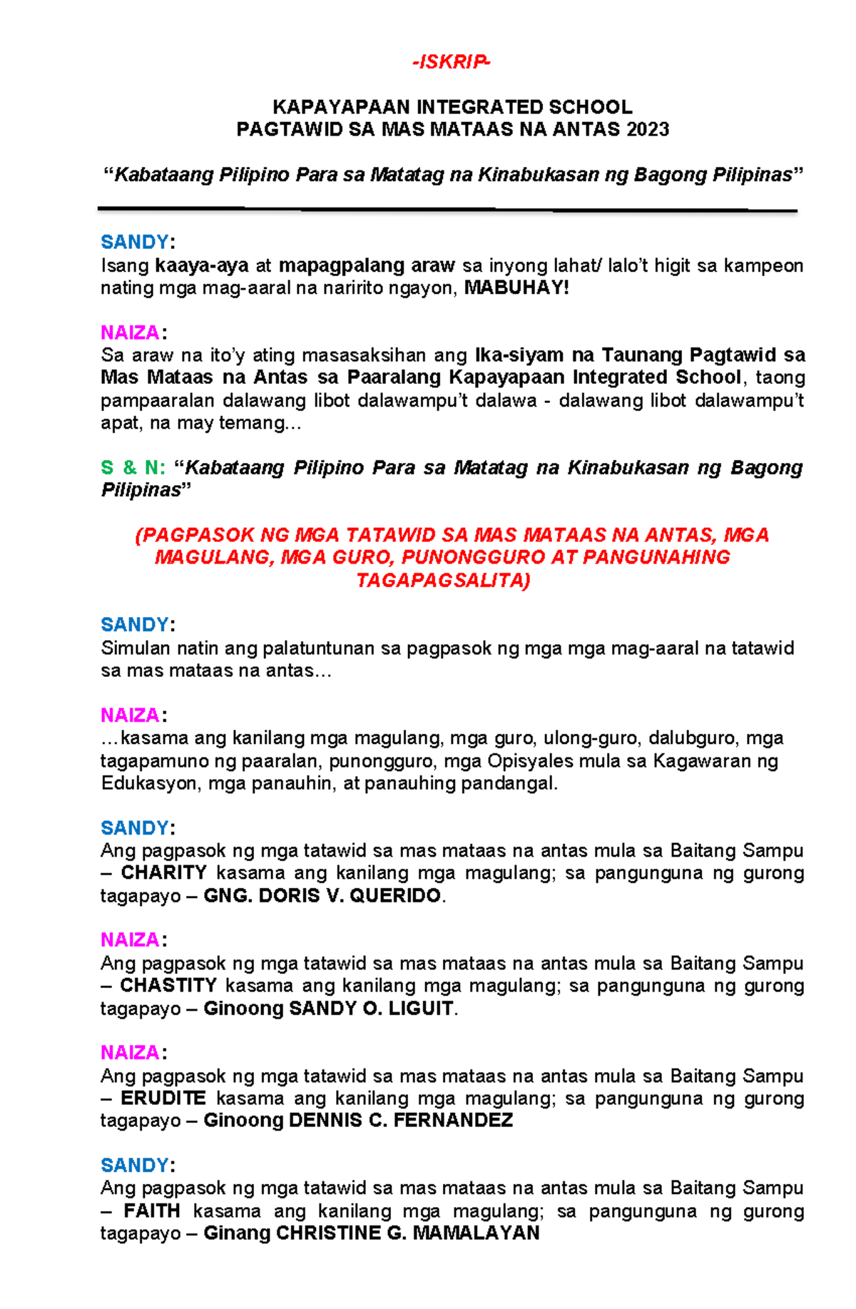 Moving UP Script 2024 -ISKRIP- KAPAYAPAAN INTEGRATED SCHOOL PAGTAWID SA ...