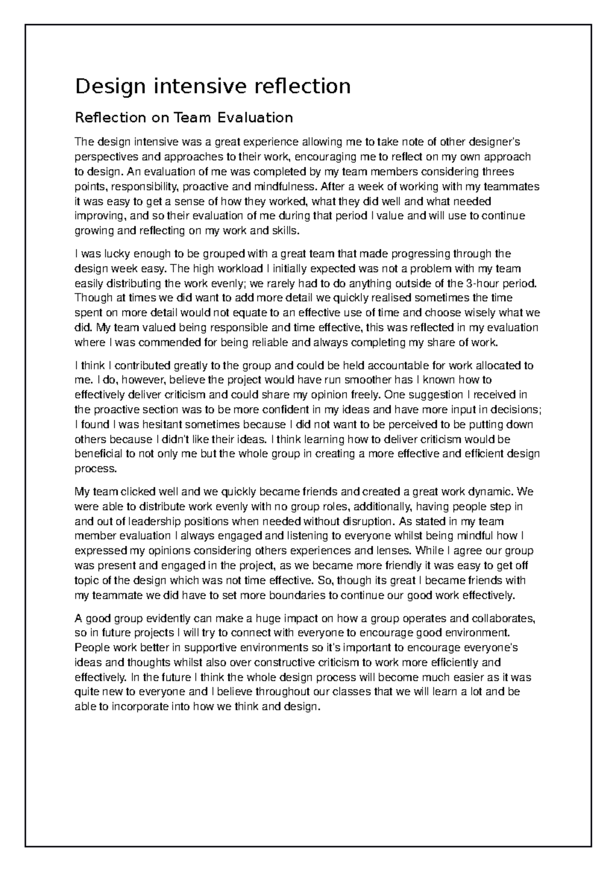 The Design Intensive Reflection 2021: passing grade: design project ...