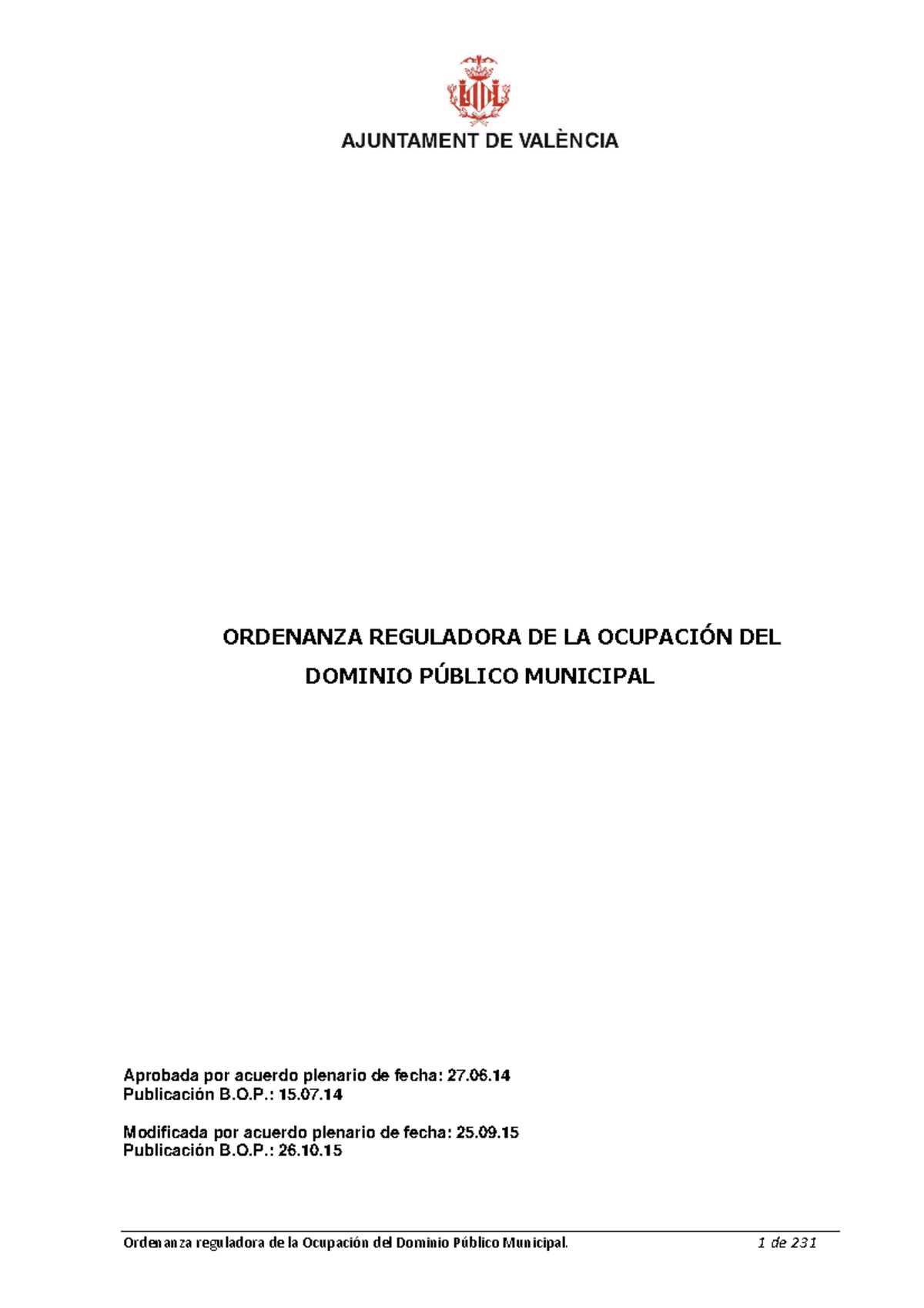 Ordenanza Ocupacion Dominio Publico Definitiva Modificada - - Studocu