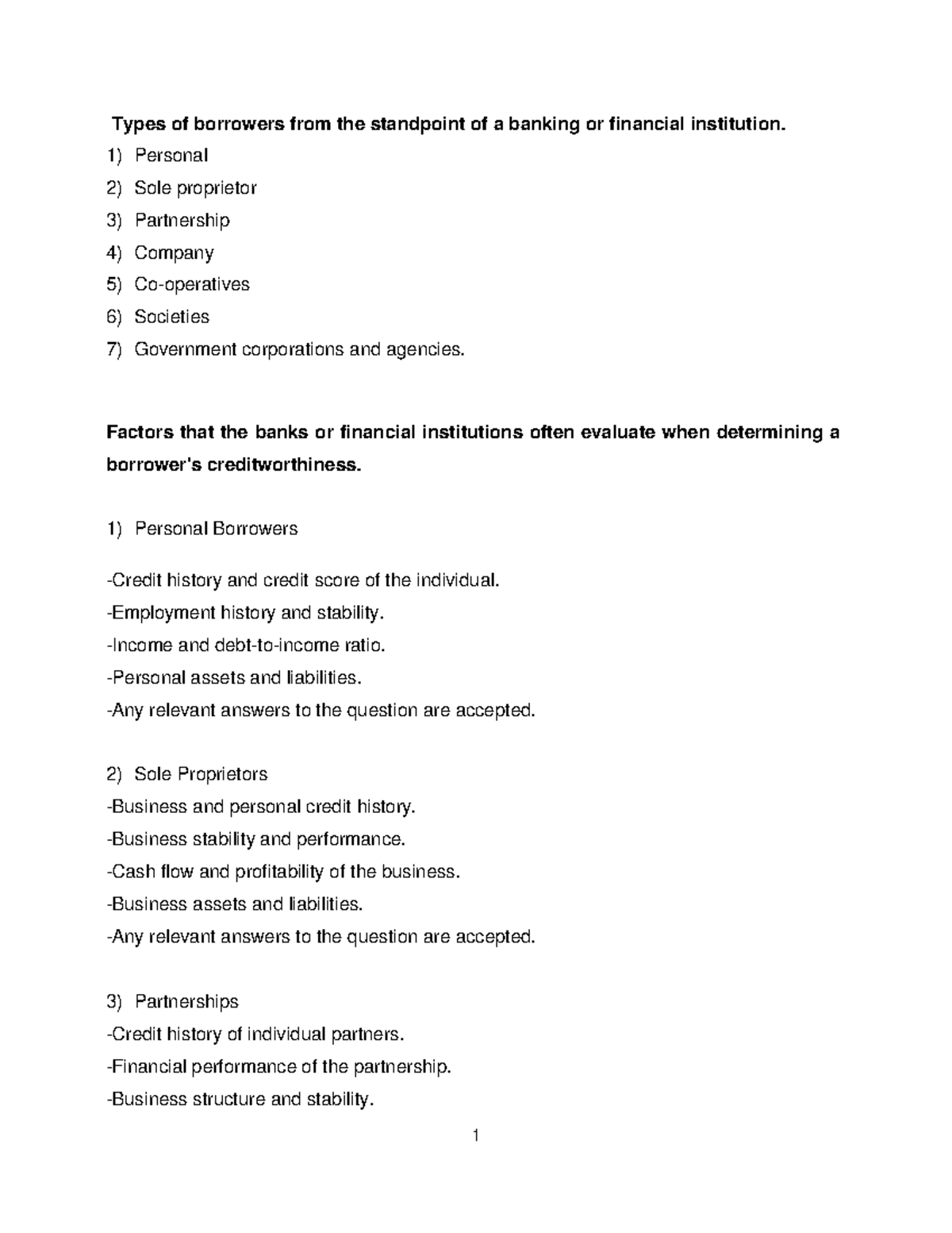 Credit Analysis NOTE - Types of borrowers from the standpoint of a ...