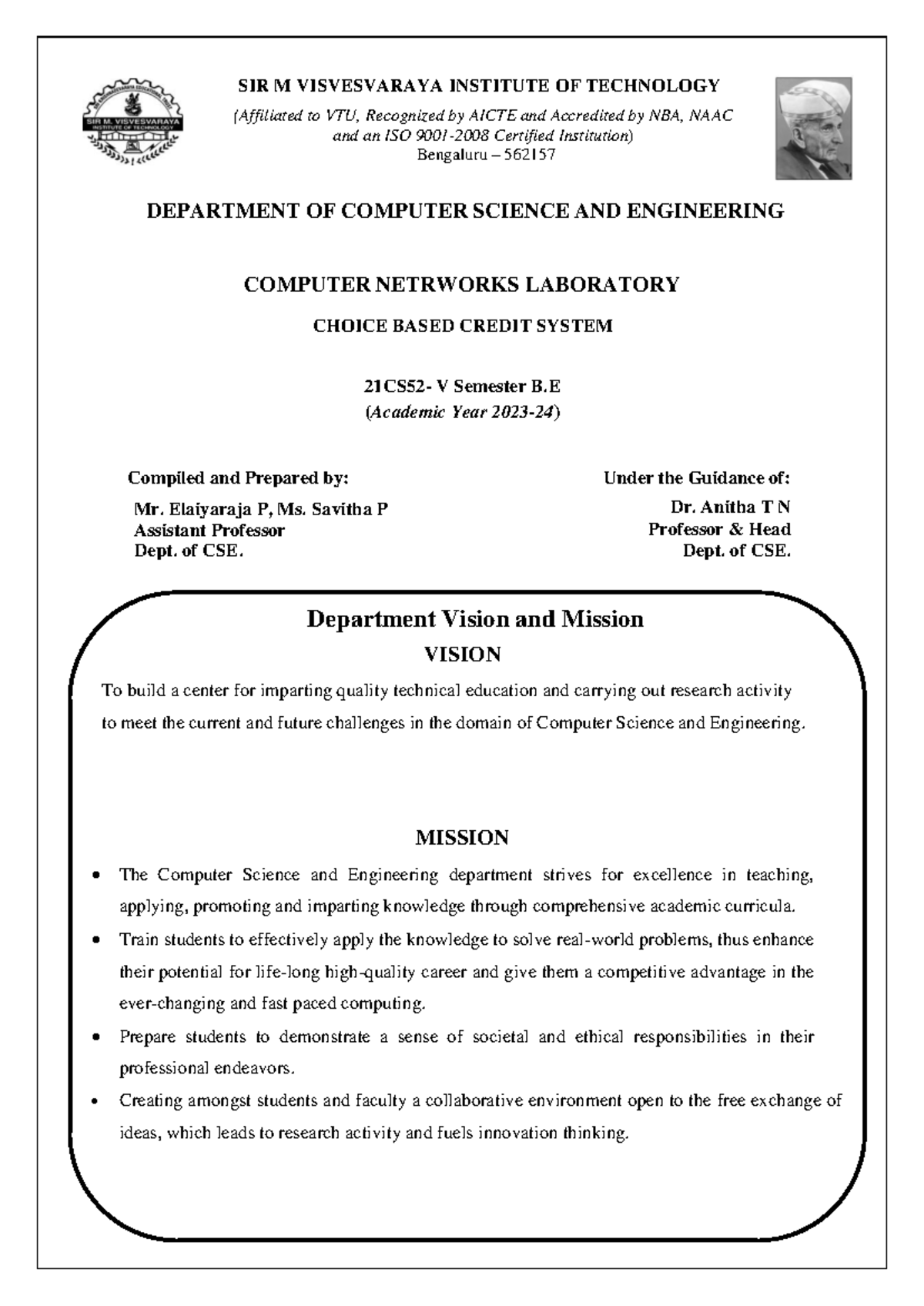 21CS52 CN LAB Manual 2023-24 - SIR M VISVESVARAYA INSTITUTE OF ...