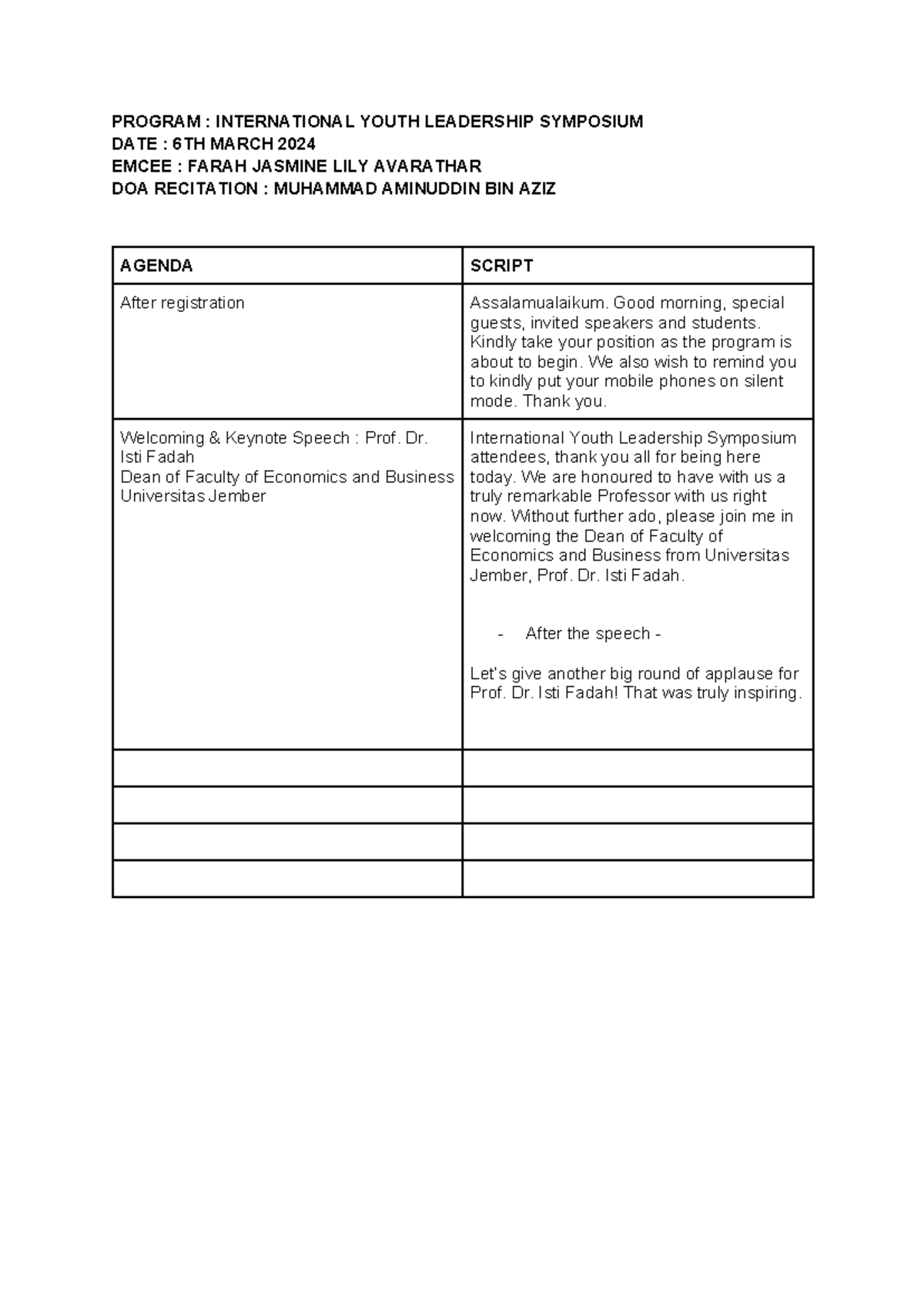 Emcee Scripts - PROGRAM : INTERNATIONAL YOUTH LEADERSHIP SYMPOSIUM DATE ...
