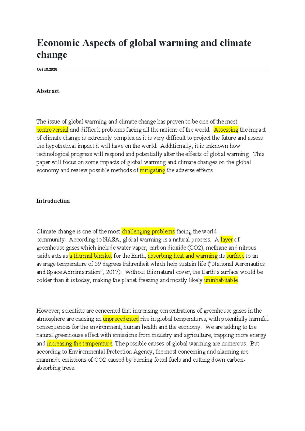Lektura - Economic Aspects of global warming and climate change Oct 18 ...