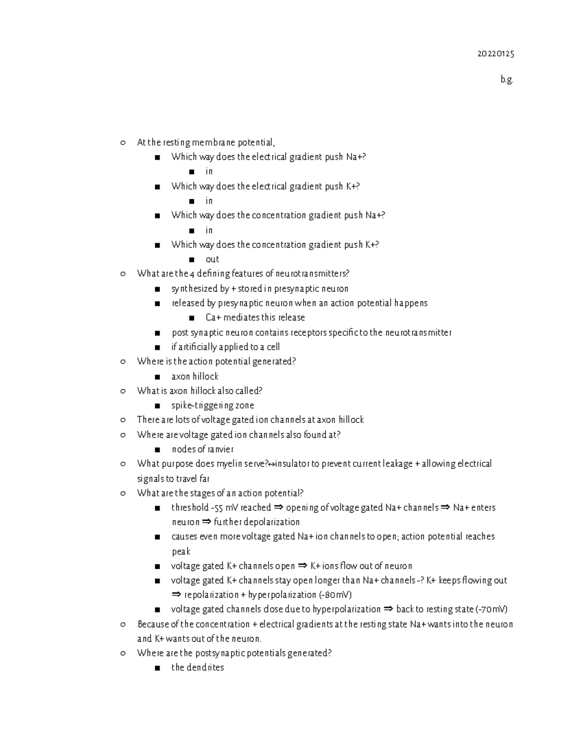 COGS 130 Neuron - 20220125 b. At the resting membrane potential, Which ...