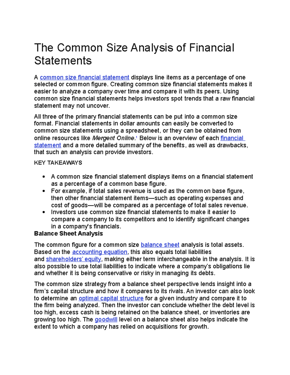 Accounting and Common Size Financial Statements - The Common Size ...