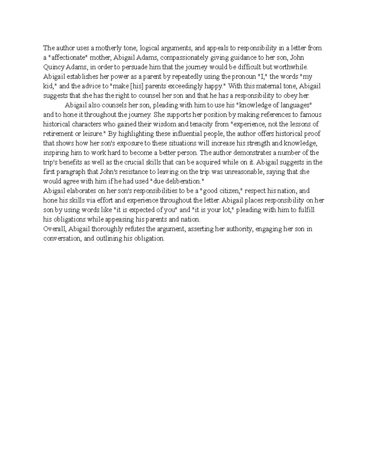 History Essay 1 - The author uses a motherly tone, logical arguments ...