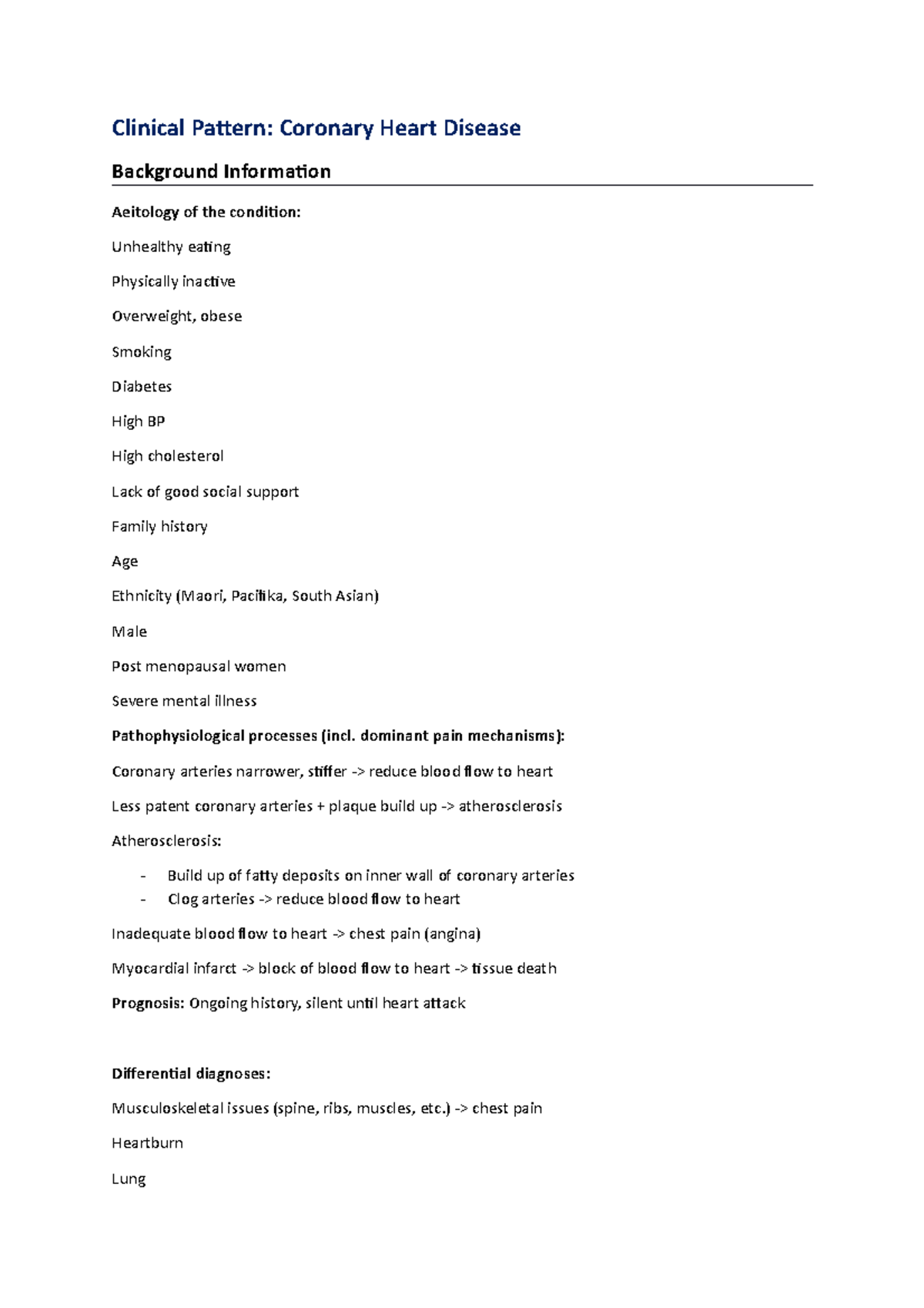 Clinical Pattern Template - Cardiac disease - Clinical Pattern ...