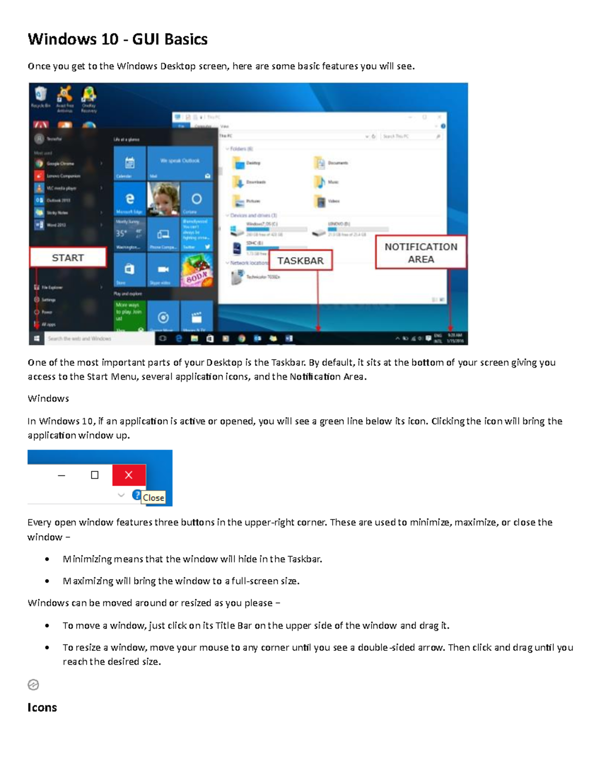 Learning THE Windows - Windows 10 - GUI Basics Once you get to the ...