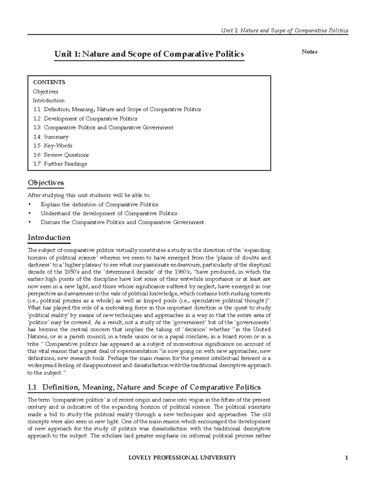 Unit 1 - Lecture notes of Unit 1 - Introduction to Comparative Politics ...