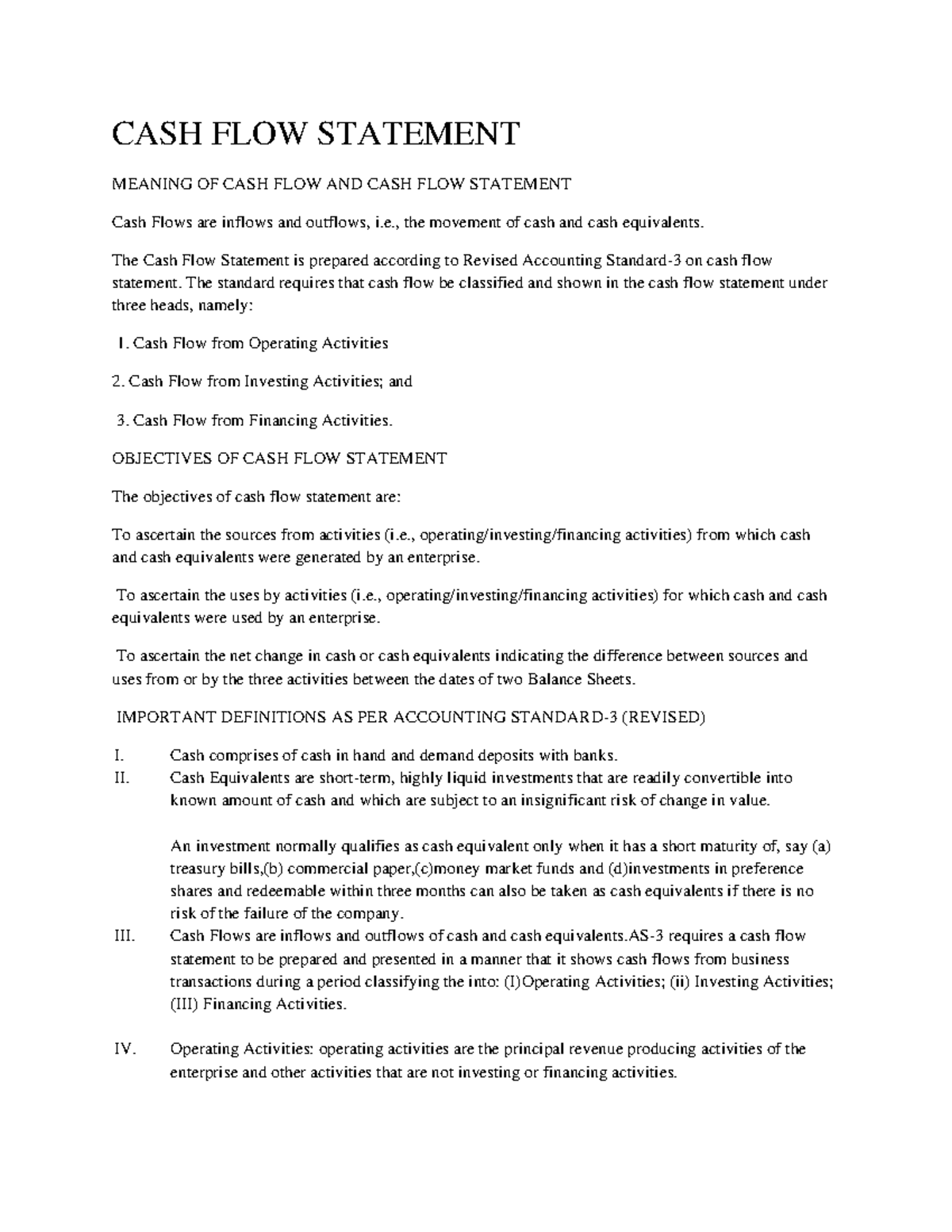 Chapter 17 c ASH FLOW Statement lecture note - CASH FLOW STATEMENT ...