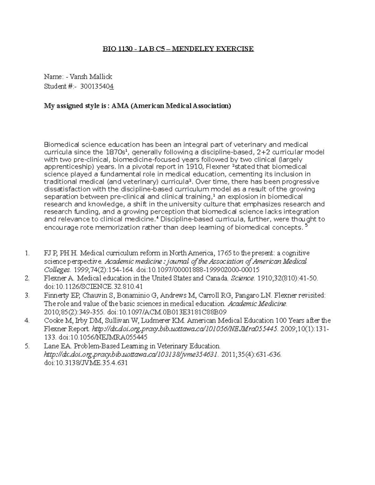 BIO 1130 - MENDELEY EXERCISE LAB BIO 1130 - BIO 1130 - LAB C5 ...