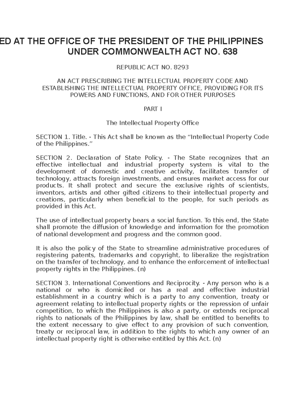 Republic-Act-No - lecture - TED AT THE OFFICE OF THE PRESIDENT OF THE ...