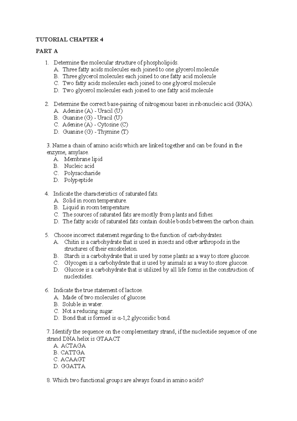 Tutorial Chapter 4 - TUTORIAL CHAPTER 4 PART A Determine the molecular structure of ...