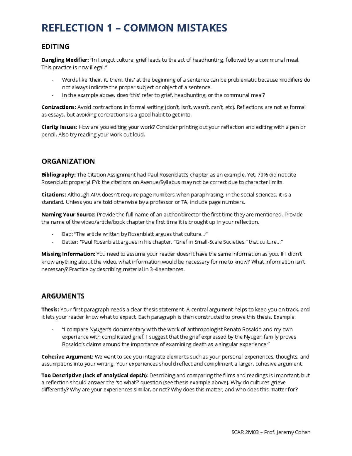 Writing tips from Reflection One - REFLECTION 1 – COMMON MISTAKES SCAR ...