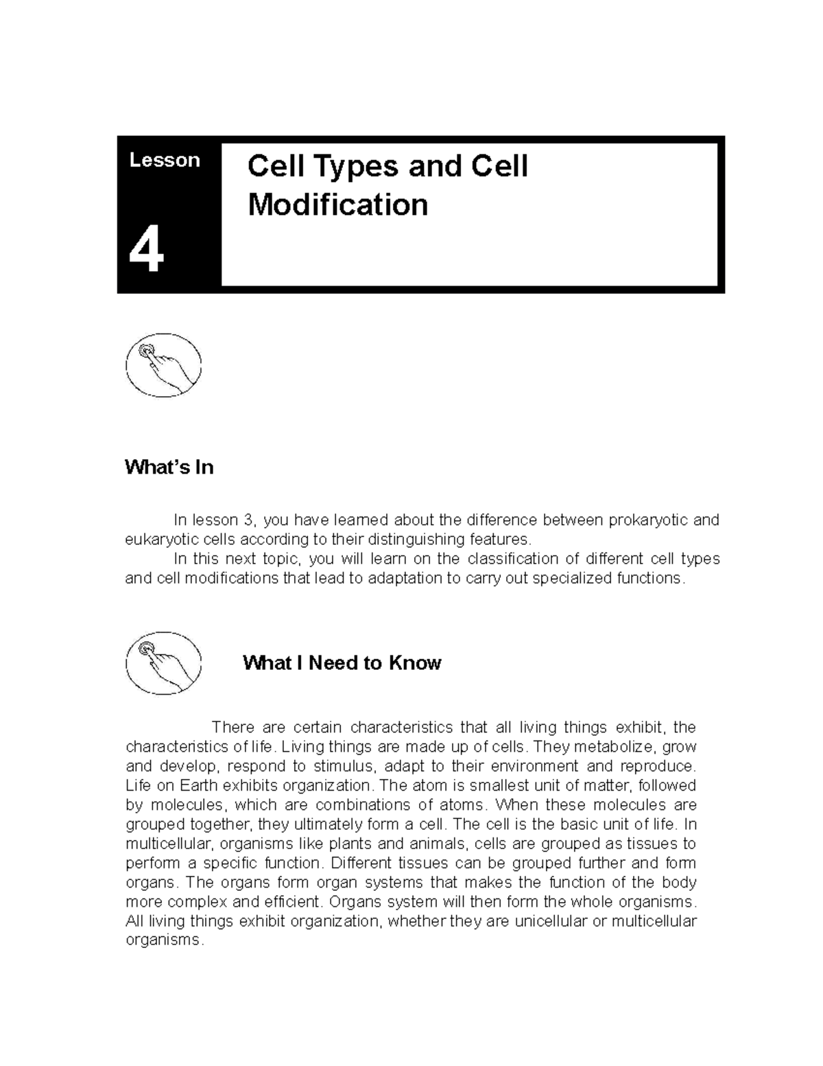 Gen Bio Lesson 3 - Science Teacher - Lesson 4 Cell Types and Cell ...