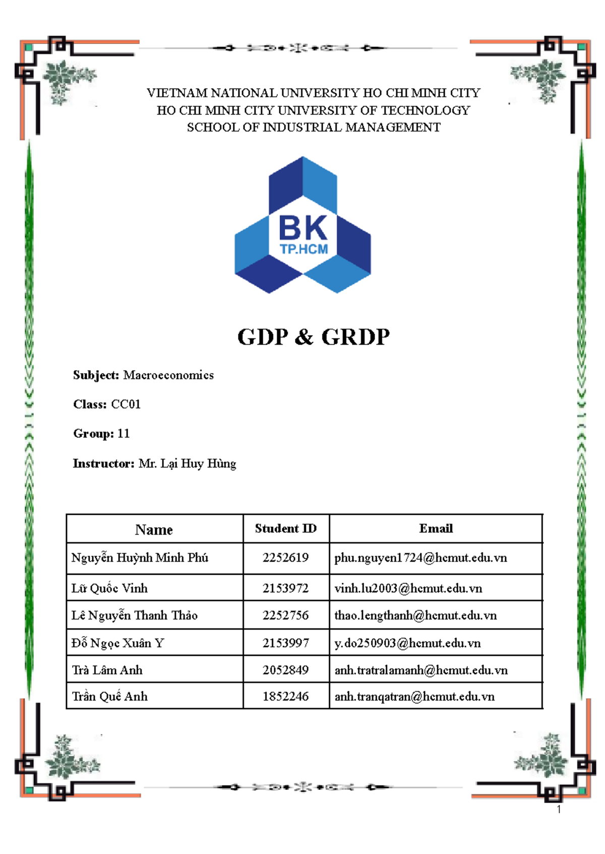 Macroeconomics - BTL - VIETNAM NATIONAL UNIVERSITY HO CHI MINH CITY HO CHI MINH CITY UNIVERSITY ...