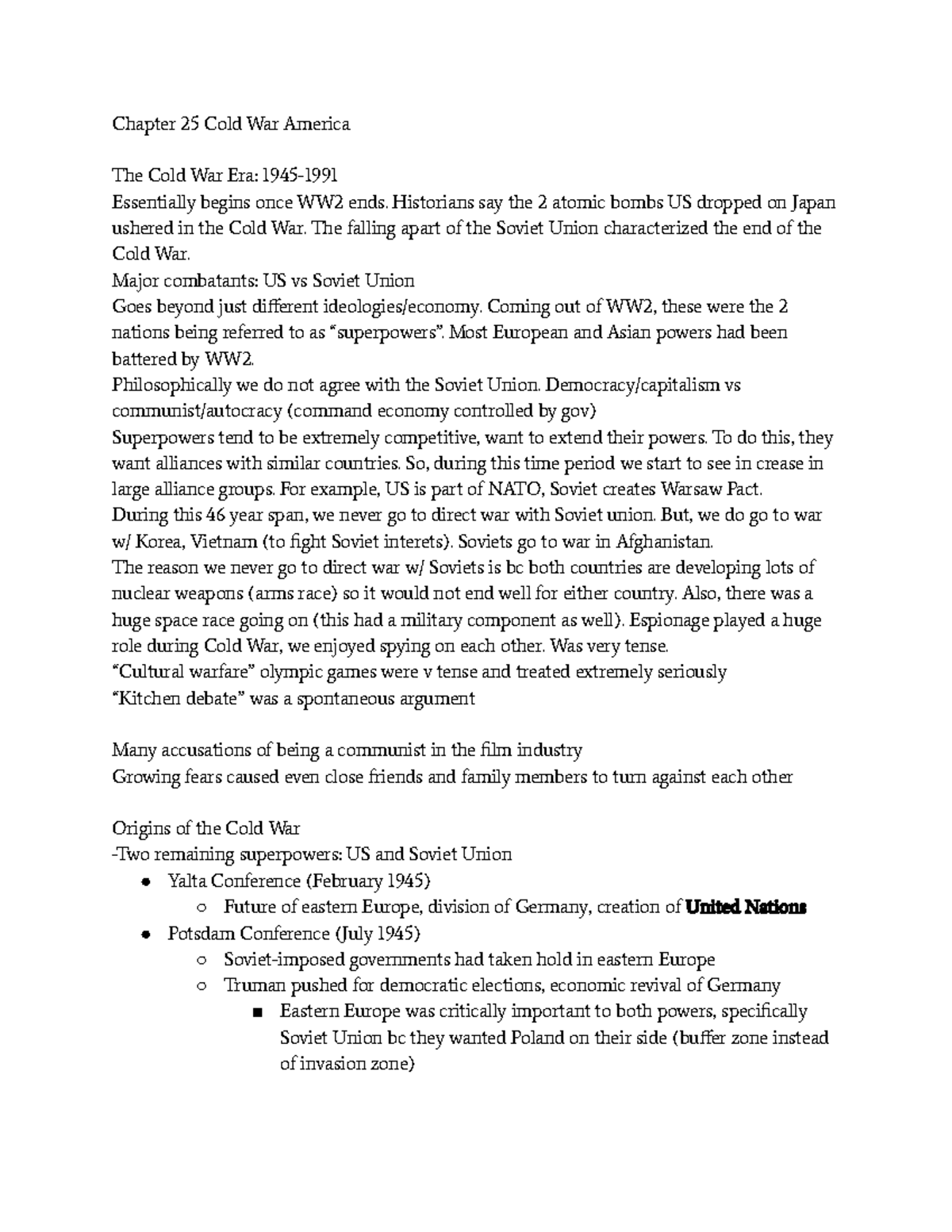 Chapter 25 Cold War America - Chapter 25 Cold War America The Cold War ...