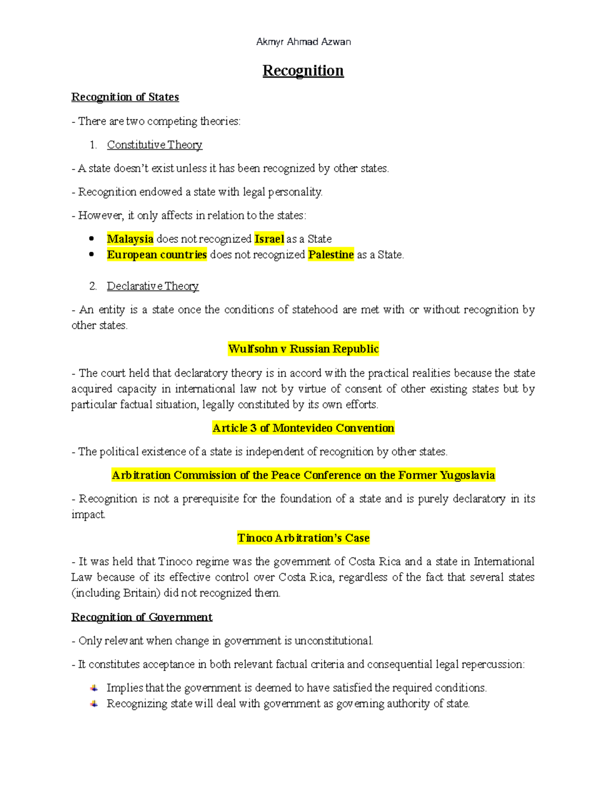 Recognition-Az - international law - Recognition Recognition of States ...
