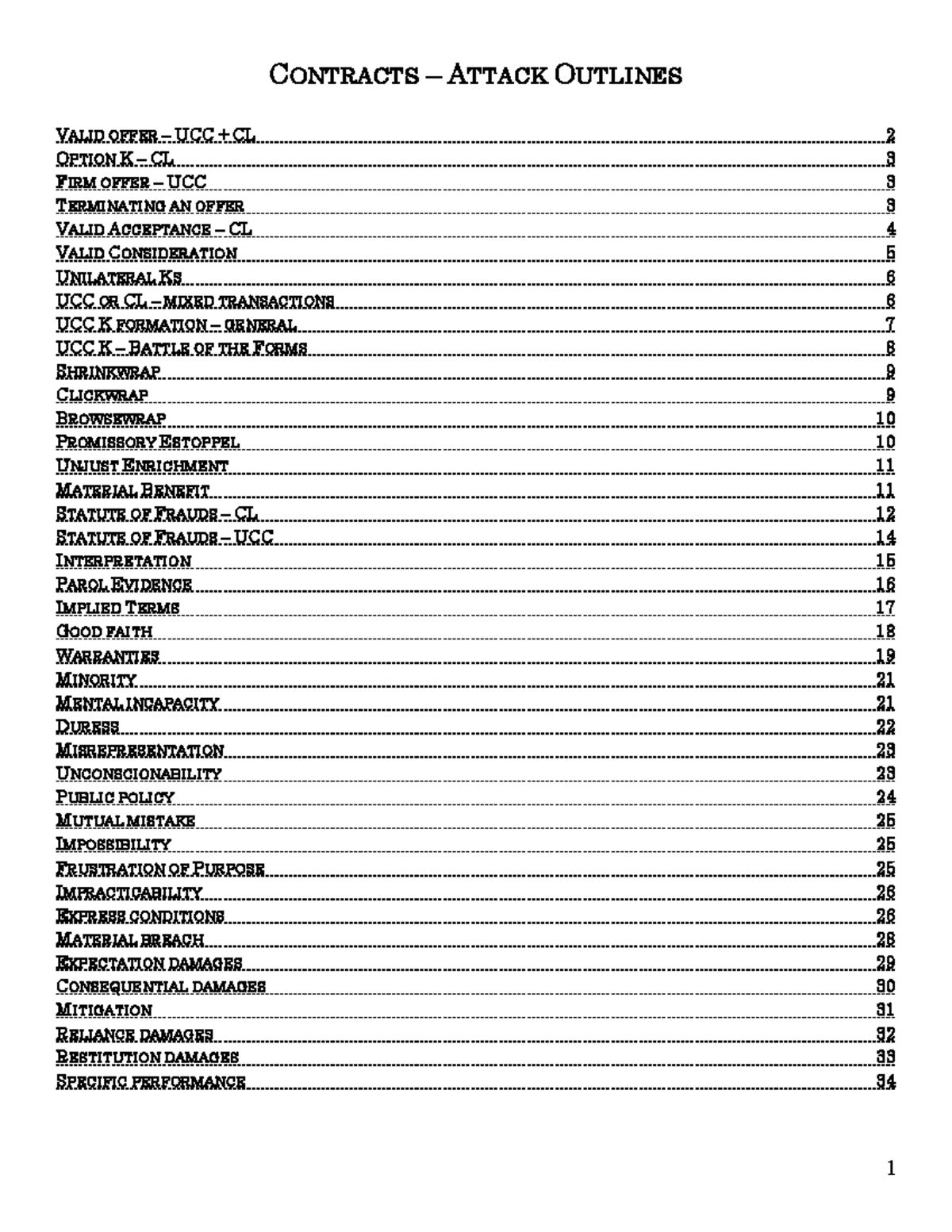 Contracts Attack Outline - CONTRACTS – ATTACK OUTLINES VALID OFFER – UCC + CL OPTION K – CL FIRM ...