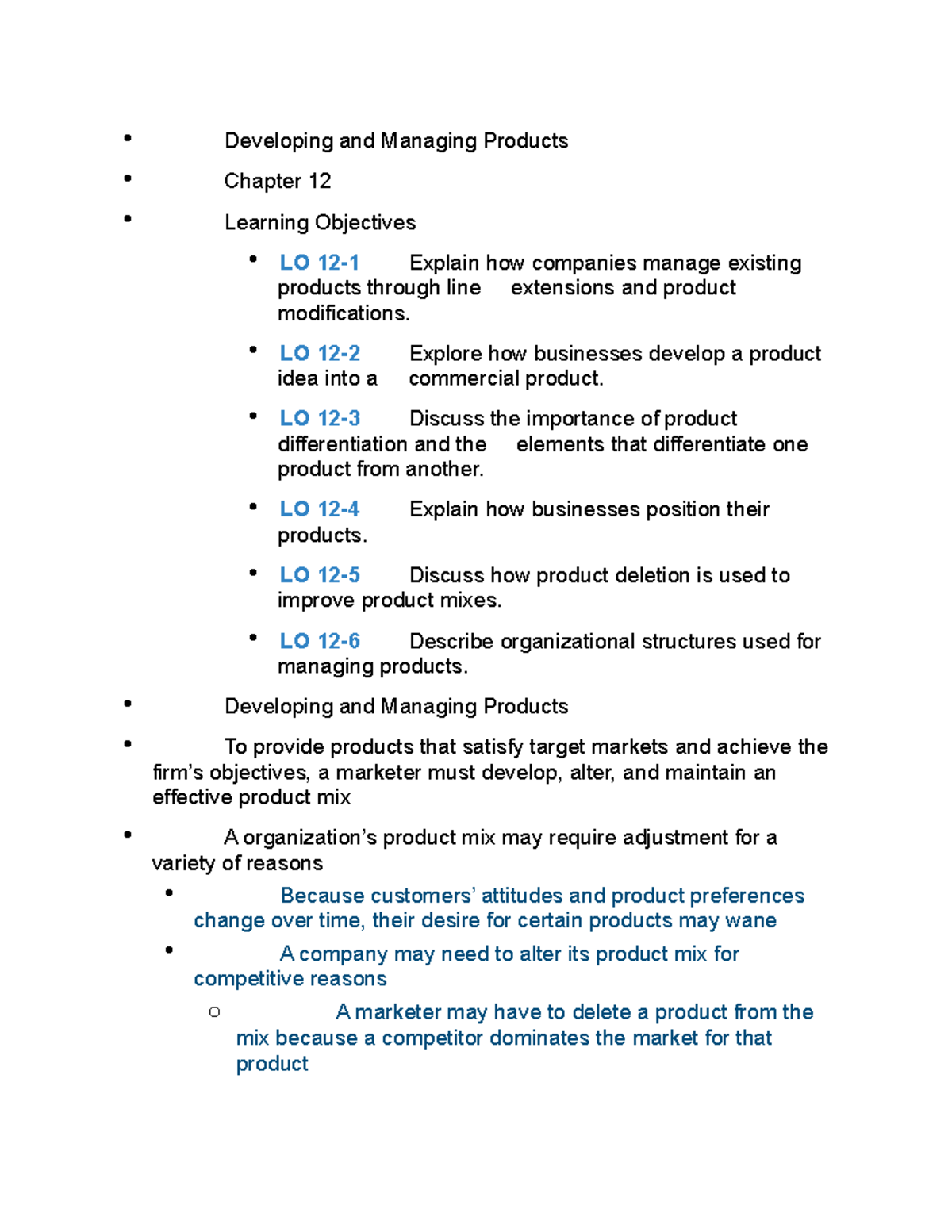Chapter 12 notes - Developing and Managing Products Chapter 12 Learning ...