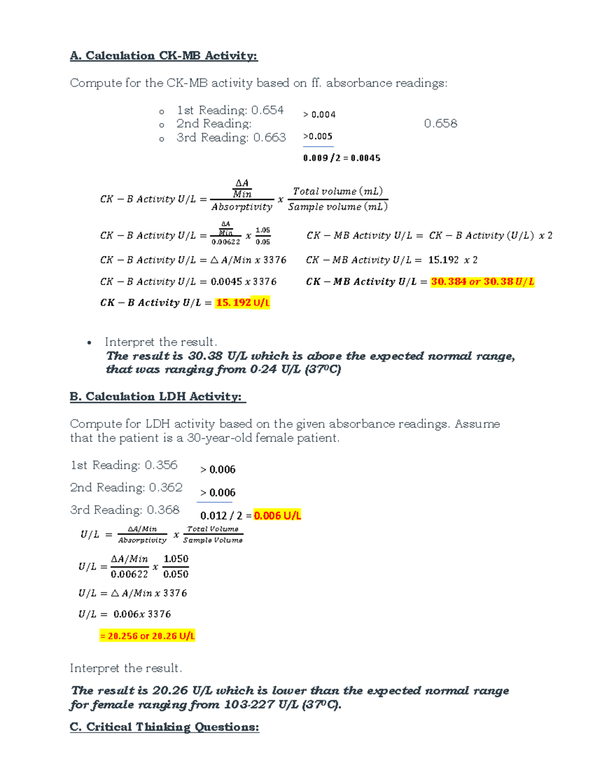 CKMB-LDH Cchmlab 312 Gascon - A. Calculation CK-MB Activity: Compute ...