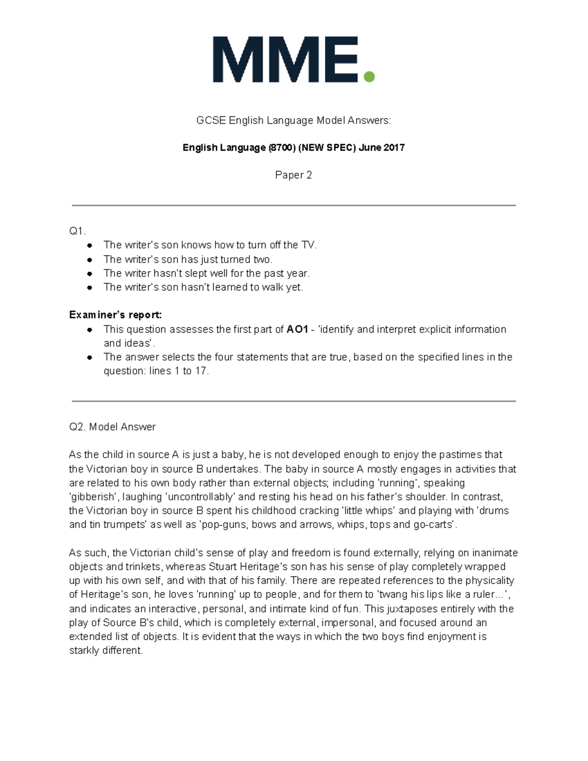AQA GCSE English Language Model Solutions June 2017 Paper 2 - GCSE ...