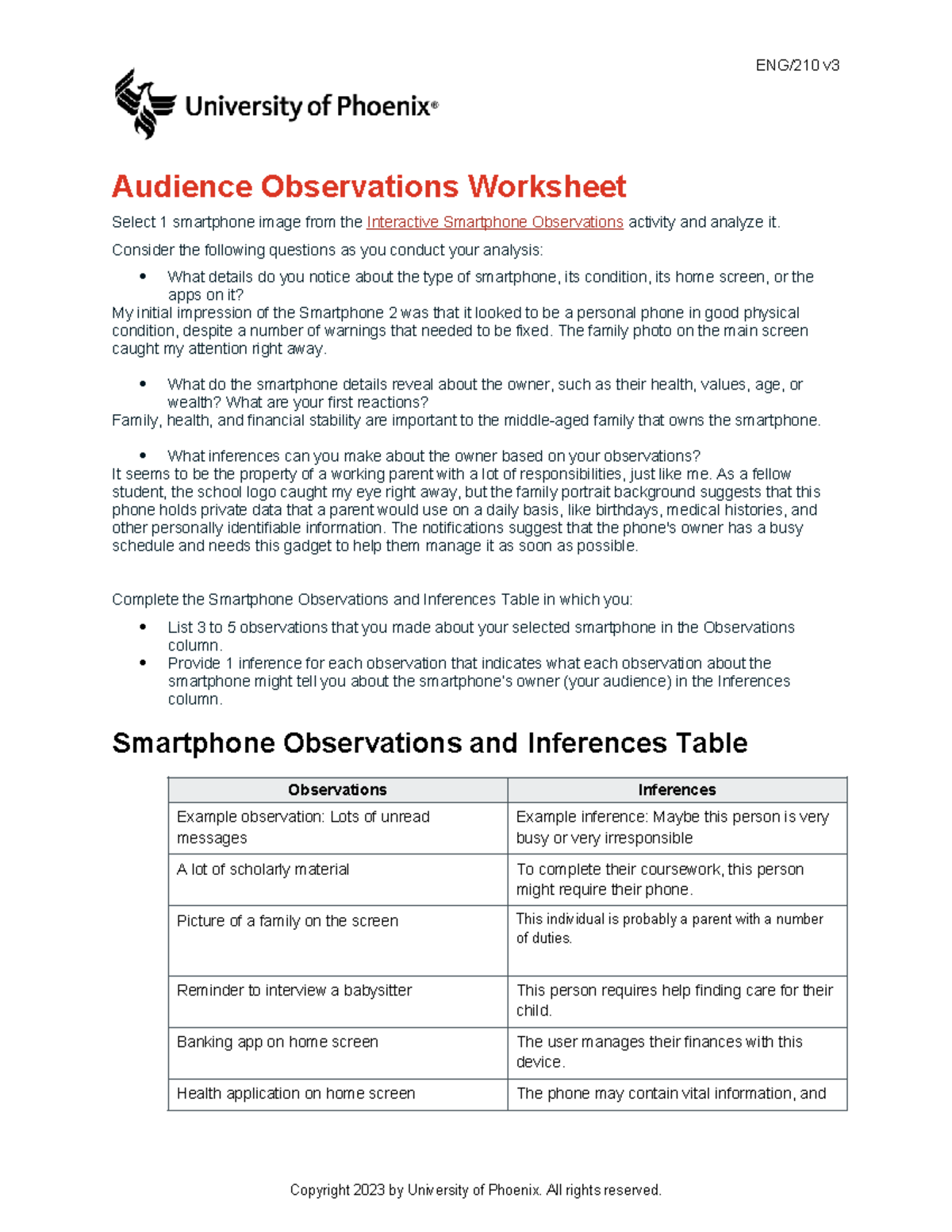 Eng210 v3 wk1 audience observations worksheet - ENG/210 v Audience ...