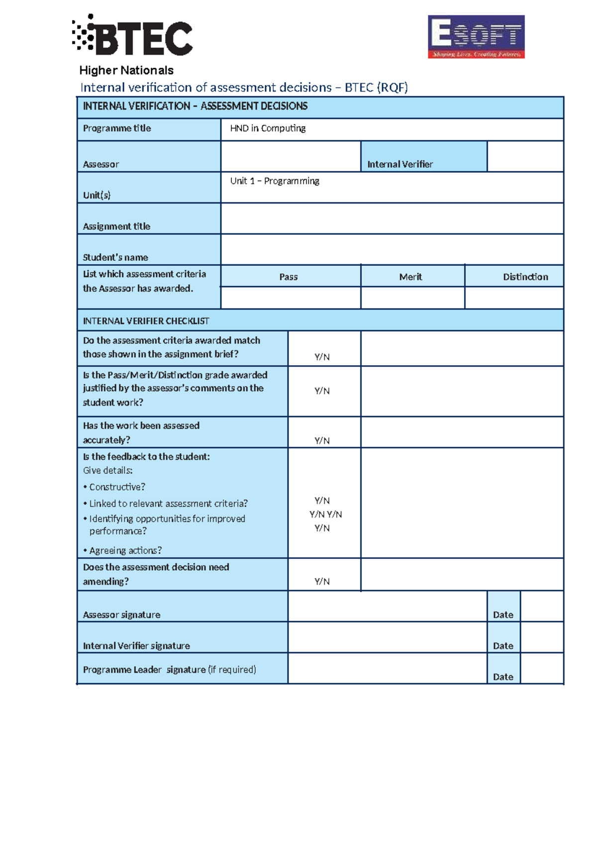 Programming - notes - Higher Nationals Internal verification of ...