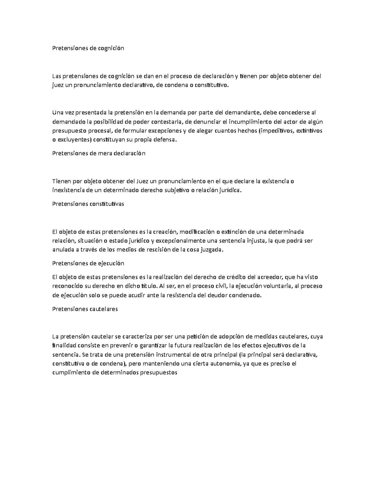 Lectura de la pretension y acción - Pretensiones de cognición Las ...