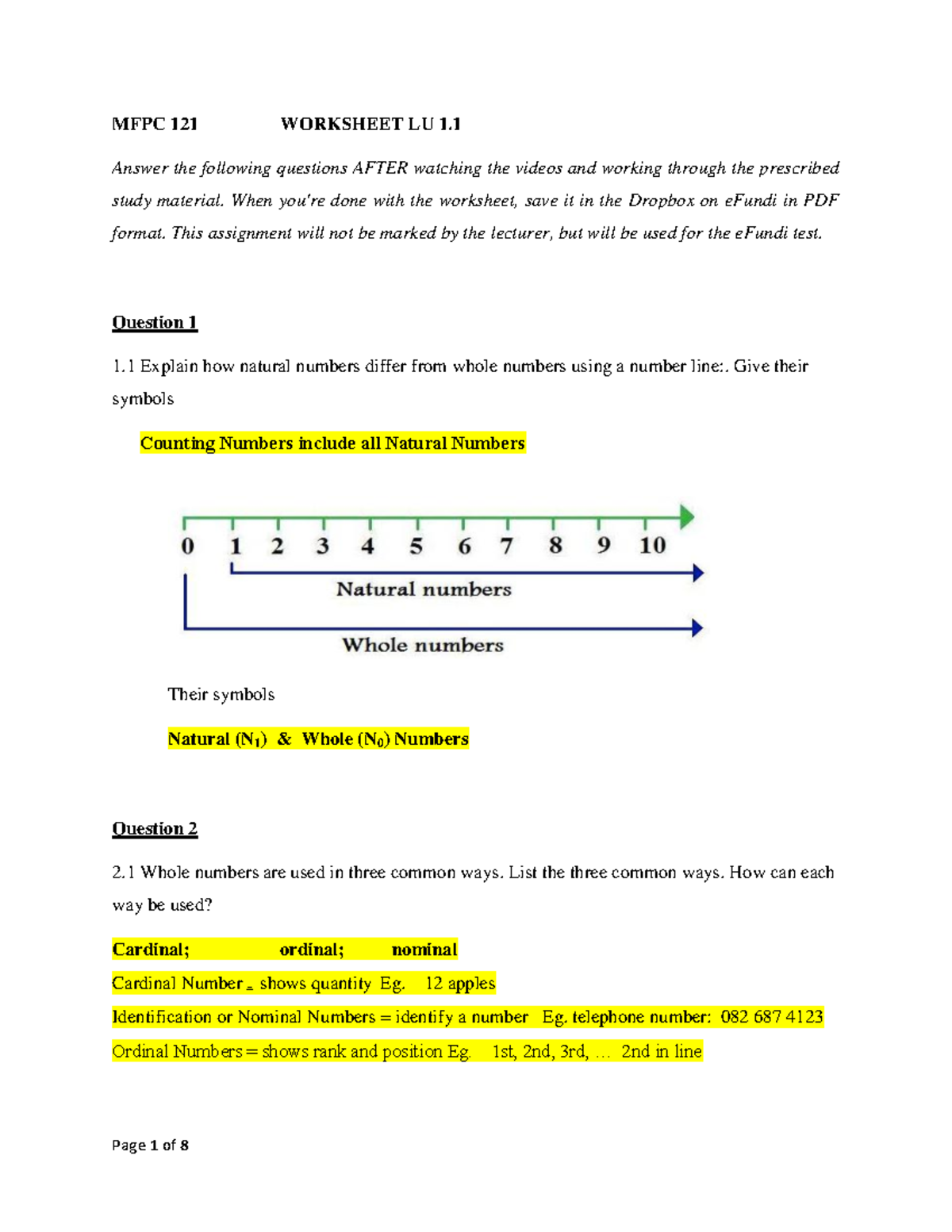 MFPC 121 ALL Worksheets - Page 1 of 8 MFPC 121 WORKSHEET LU 1. Answer ...