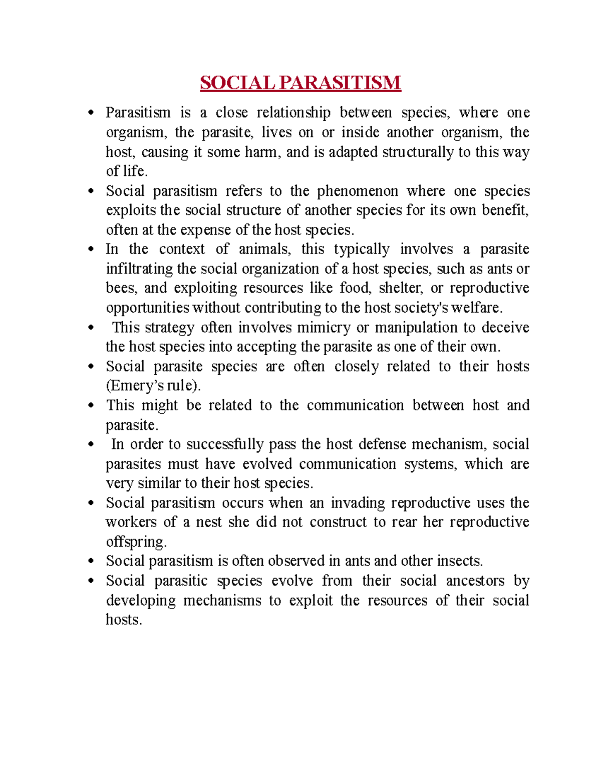 Social Parasitism - SOCIAL PARASITISM Parasitism is a close ...