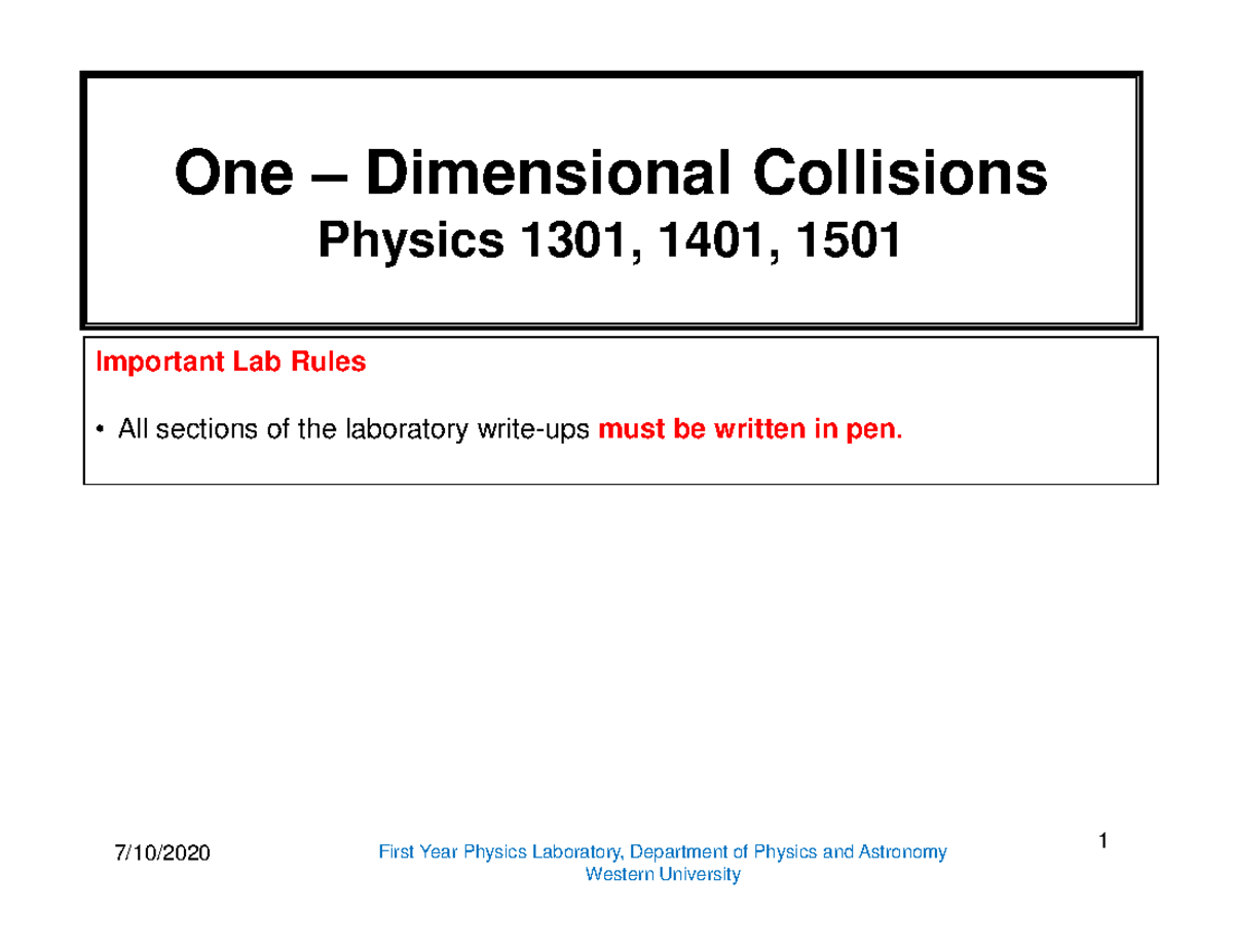 Collisions Online teachers notes - One – Dimensional Collisions Physics ...
