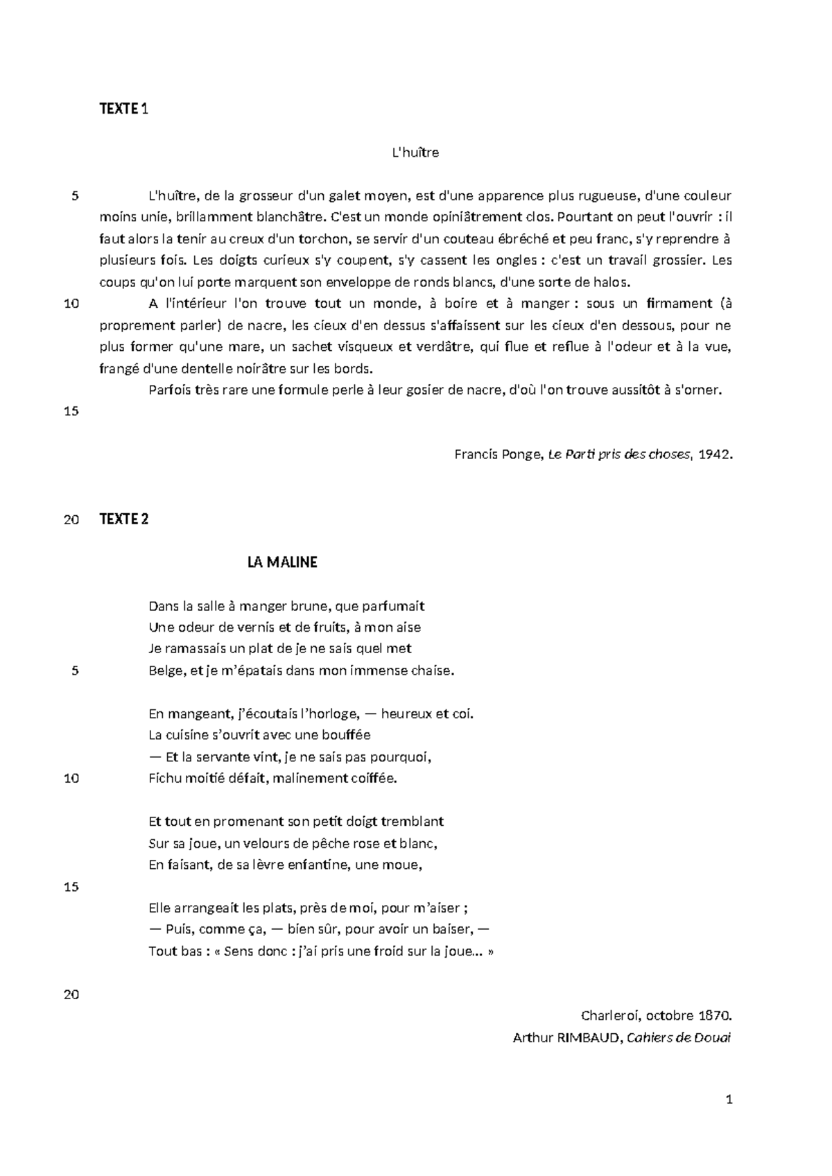 Textes de la liste 2024 r impr si besoin - L'huître L'huître, de la ...