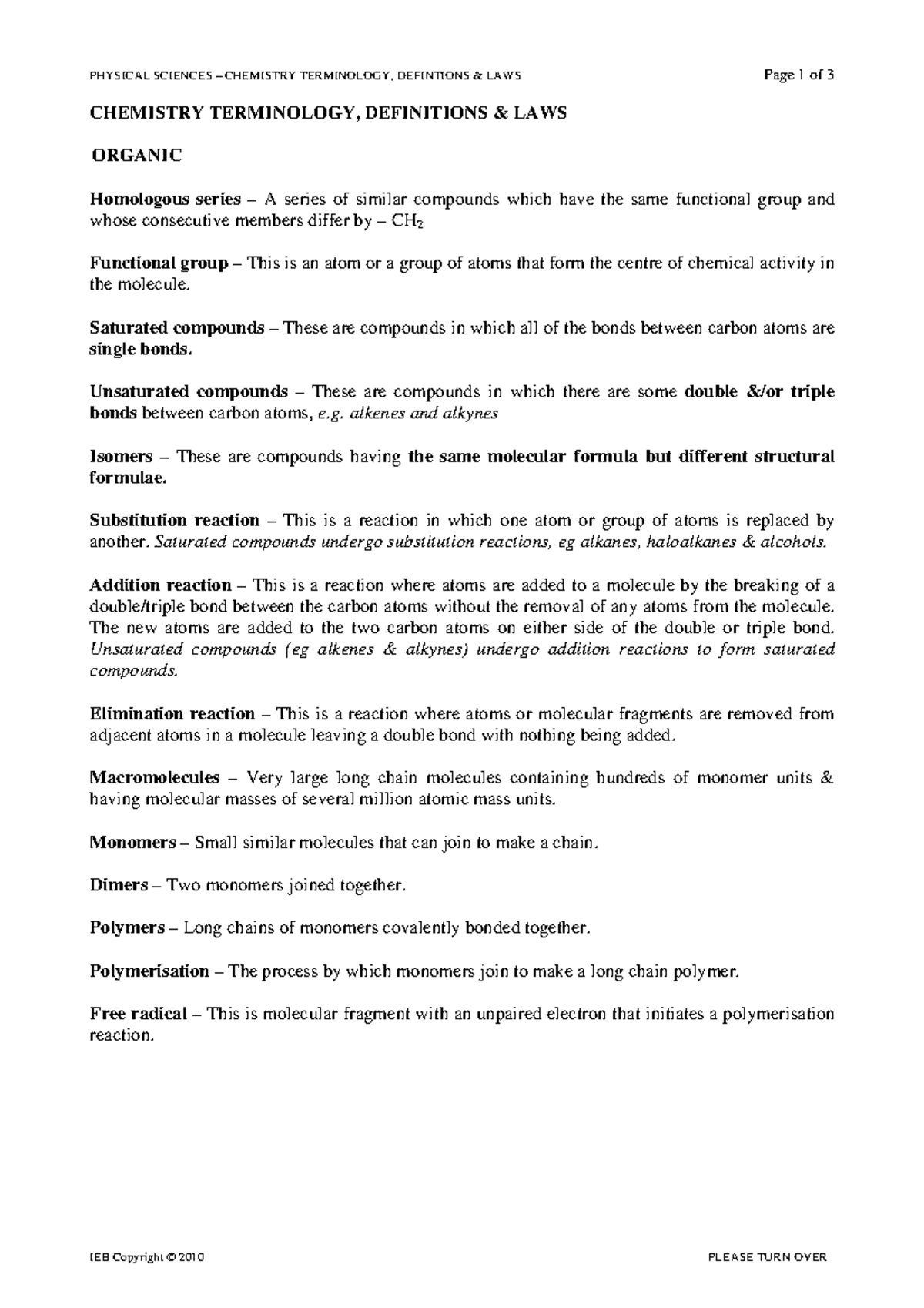 Chemistry Terminology Definitions and Laws - PHYSICAL SCIENCES ...