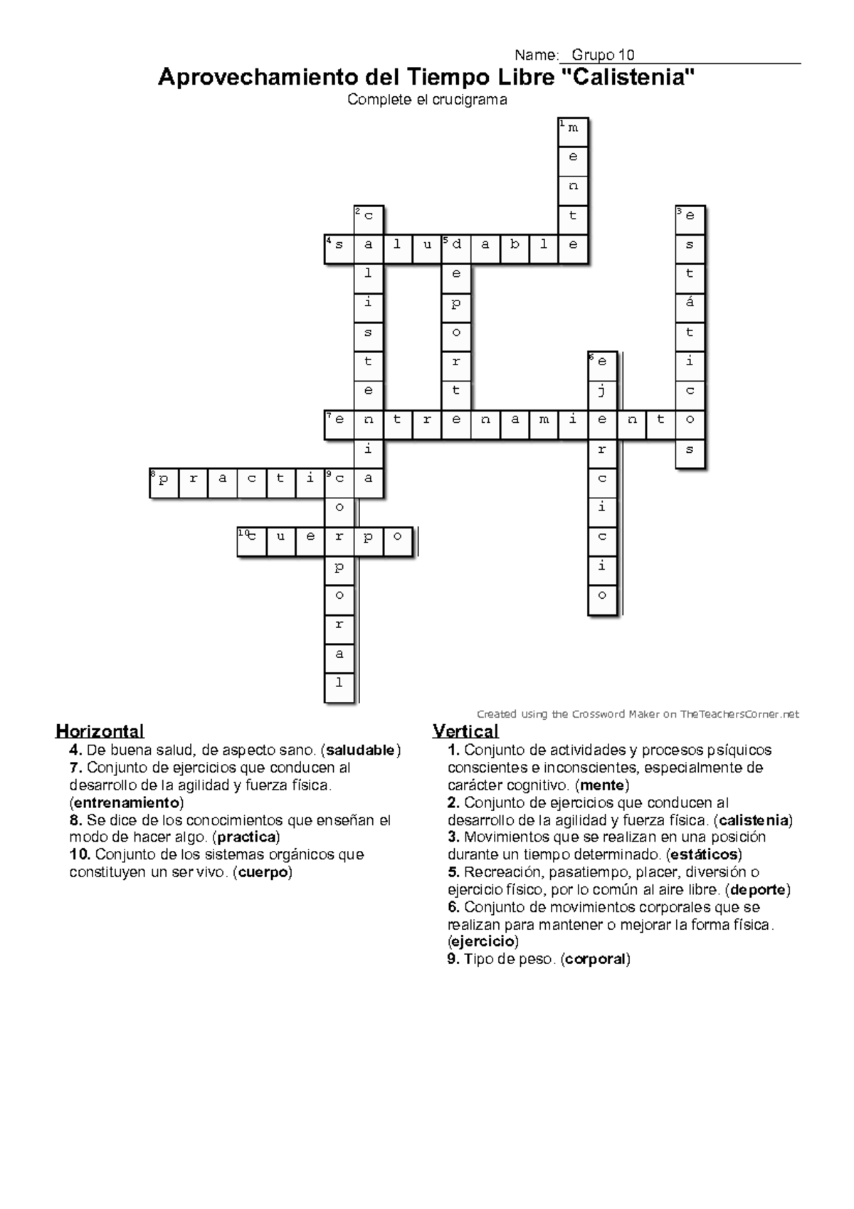 Actividad Crucigrama - Propuesta de intervención, palabras claves ...