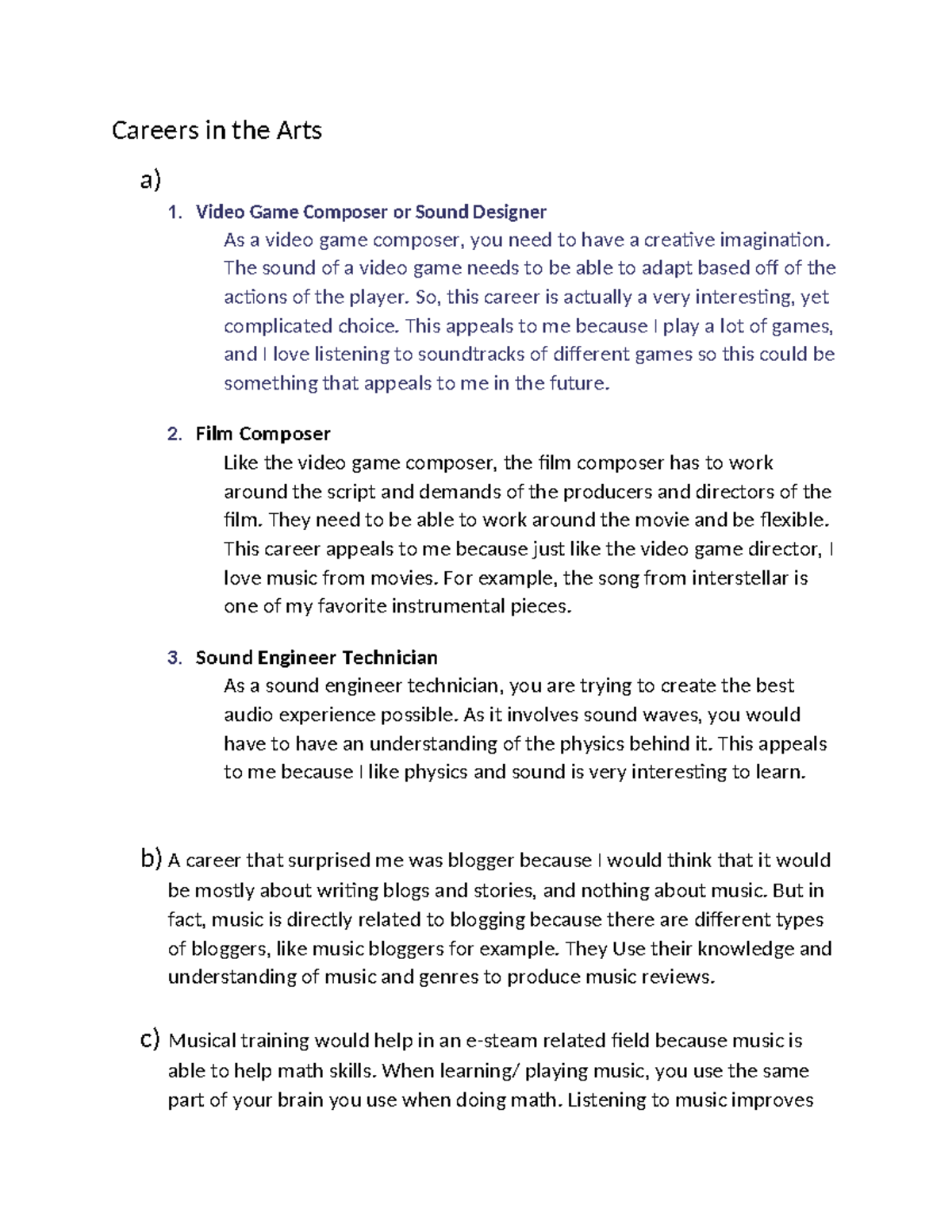 Careers in the arts - Delf preparation - Careers in the Arts a) 1 ...