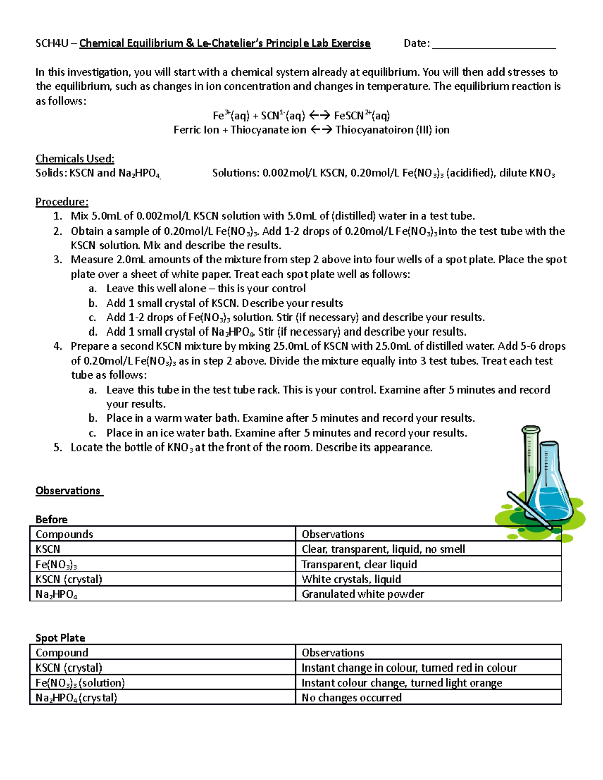 +Le-Chatelier+Lab - chemistry assignment - SCH4U – Chemical Equilibrium ...